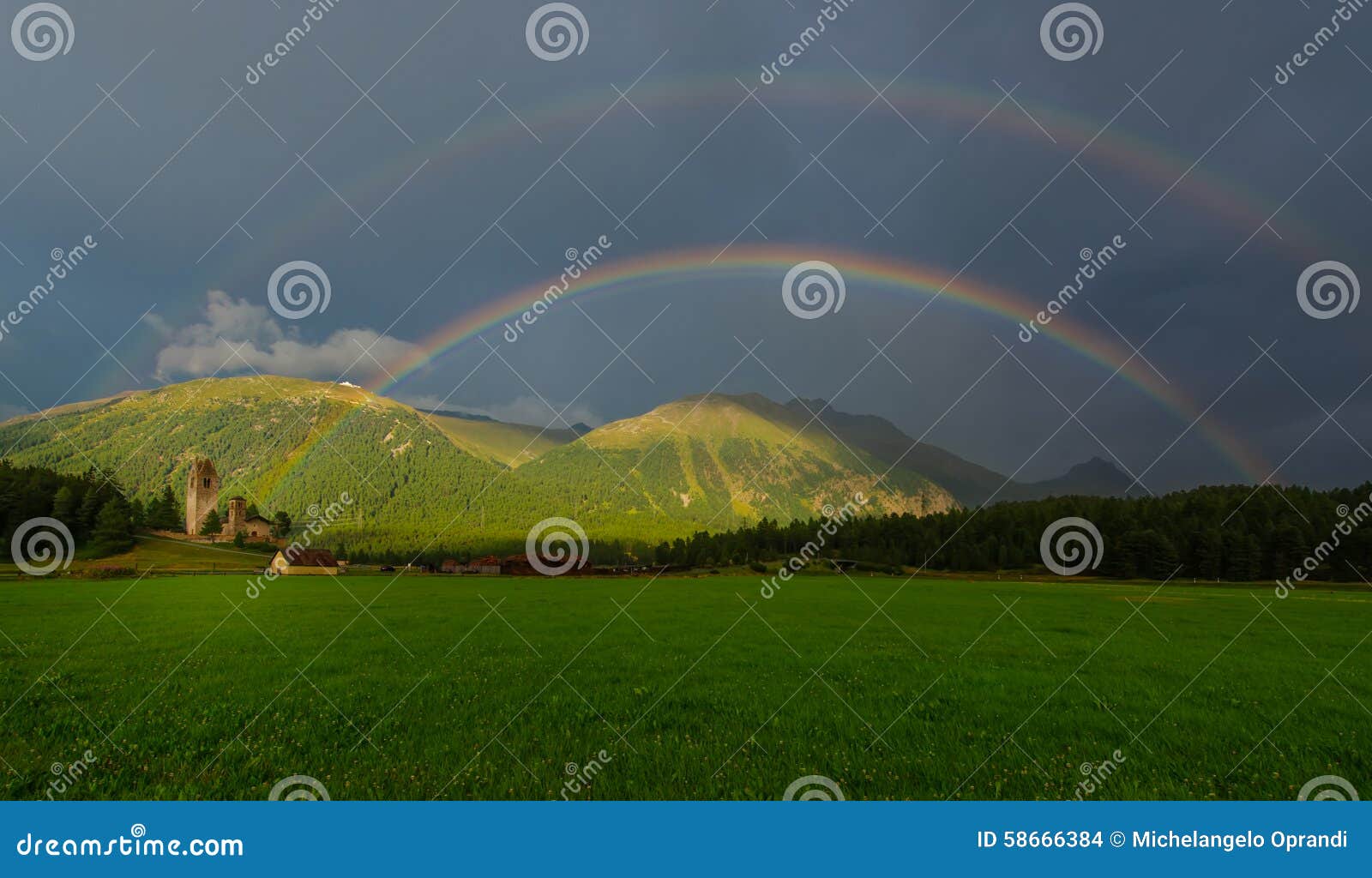 Real Rainbow in a Mountain Meadow Stock Photo - Image of cloud, nature ...