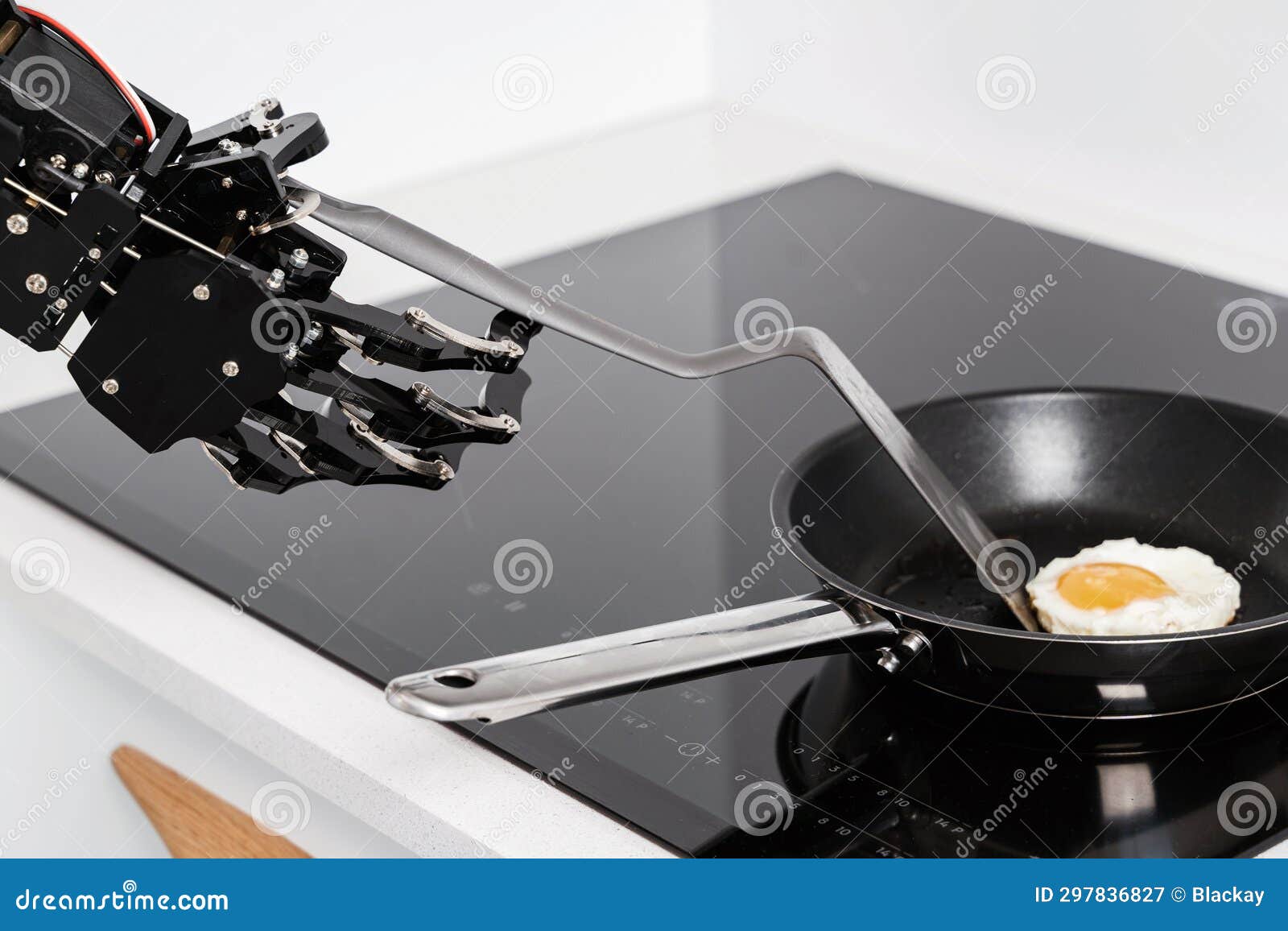 Real Robot Hand and Frying Pan with Fried Egg. Concepts of AI ...