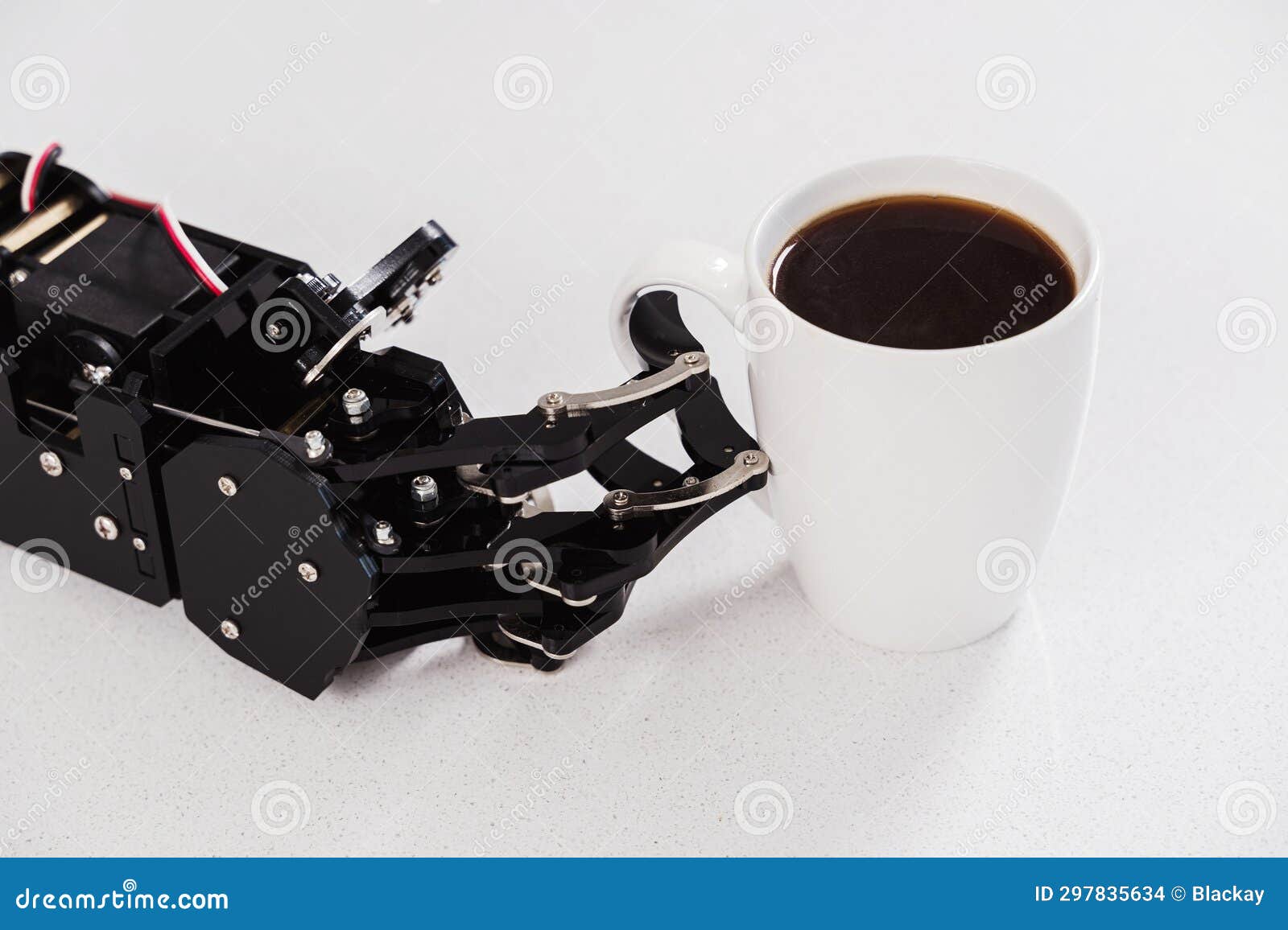 Real Robot Hand and White Cup of Coffee. Concept of Robotic Process ...