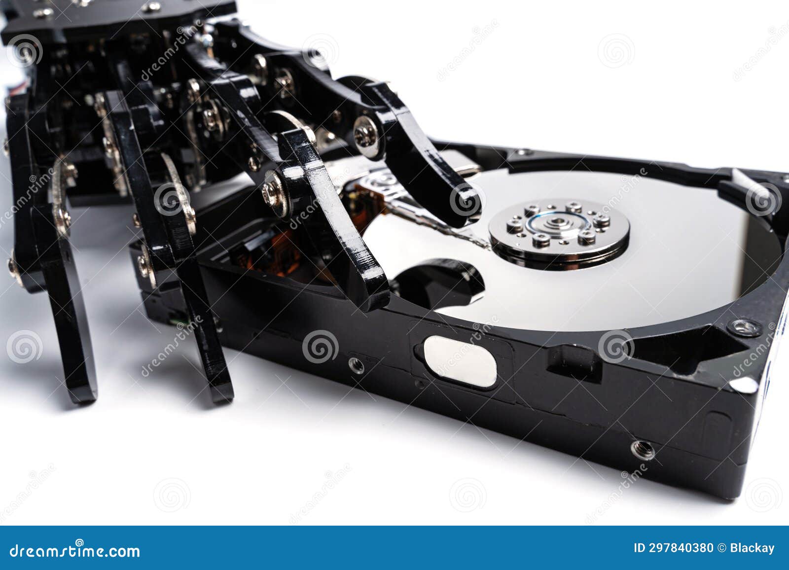 Real Robotic Hand with Hard Disk Drive. Concepts of AI-powered Data ...