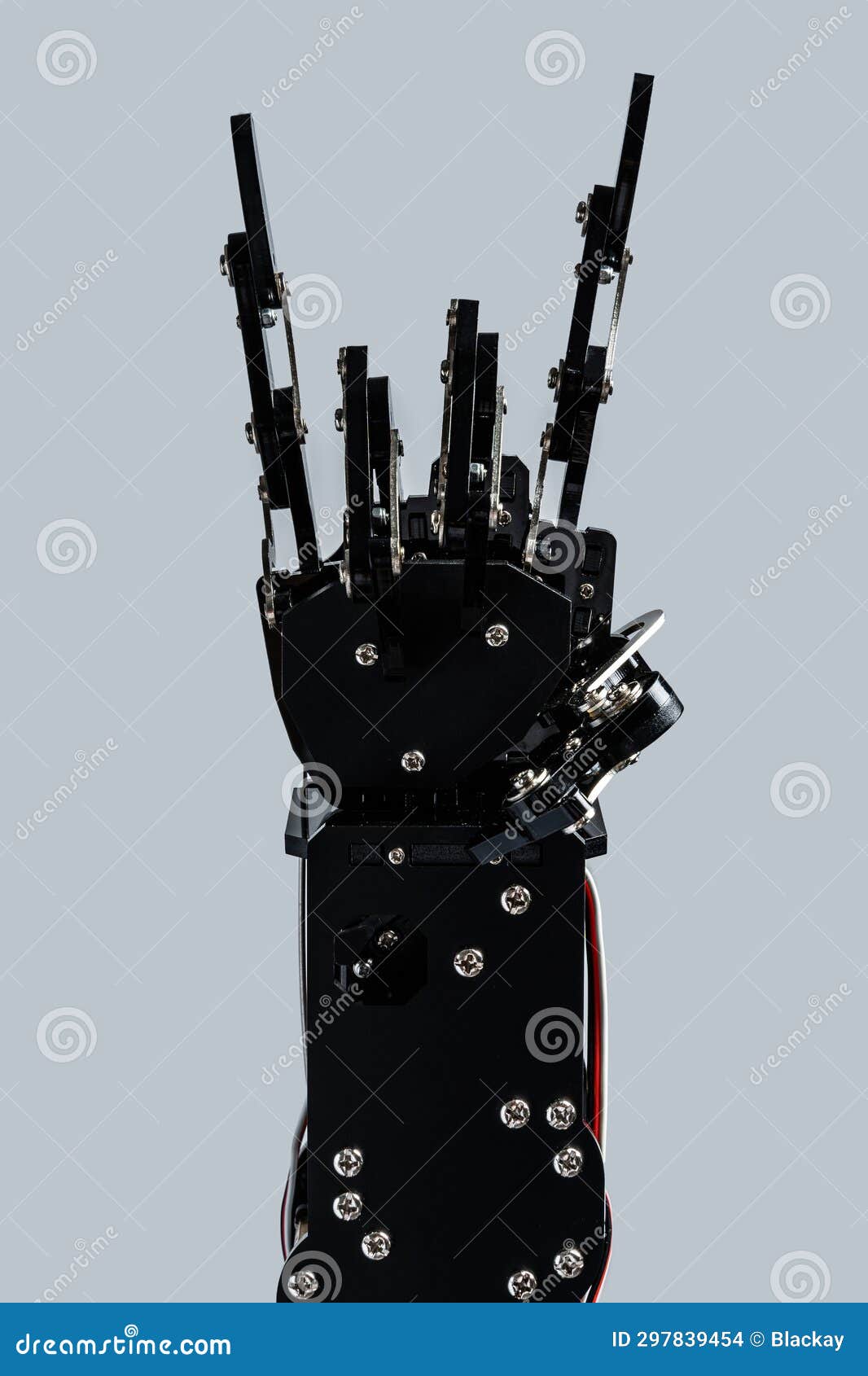 Real Robotic Hand Makes the Sign of the Horns Against Grey Background ...