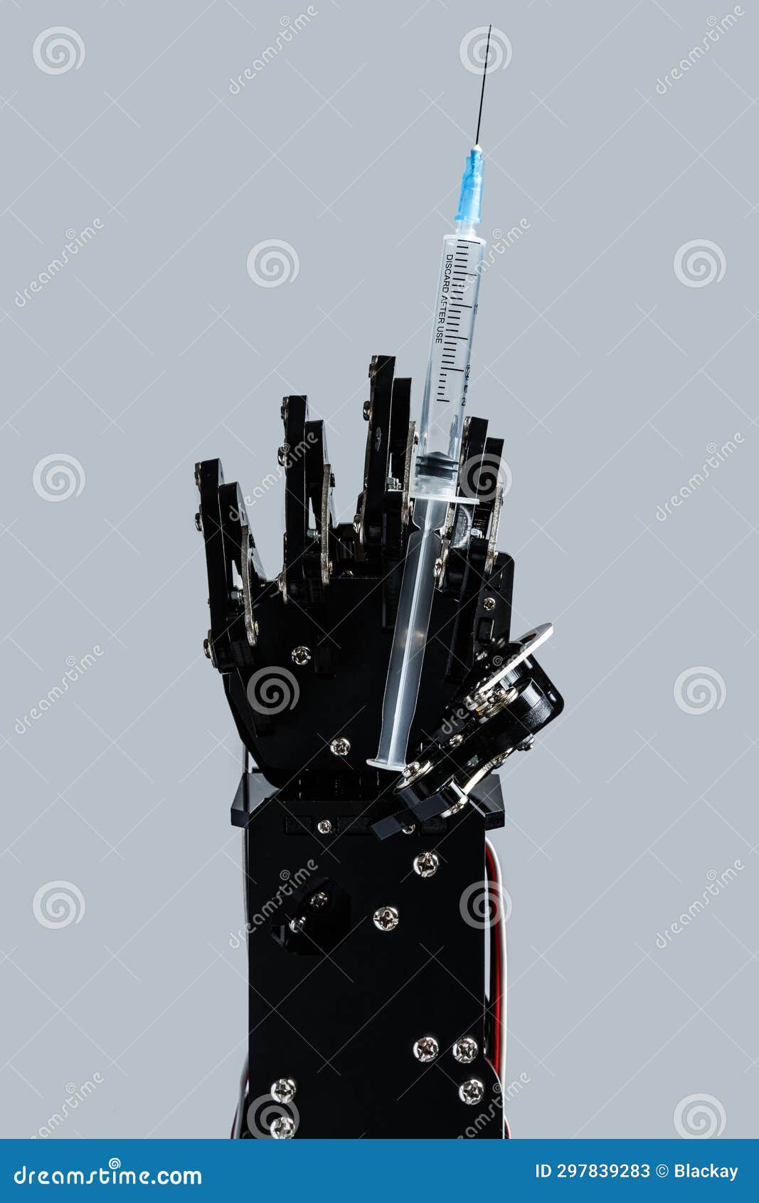 Real Robotic Hand with Syringe. Concept of Artificial Intelligence and ...
