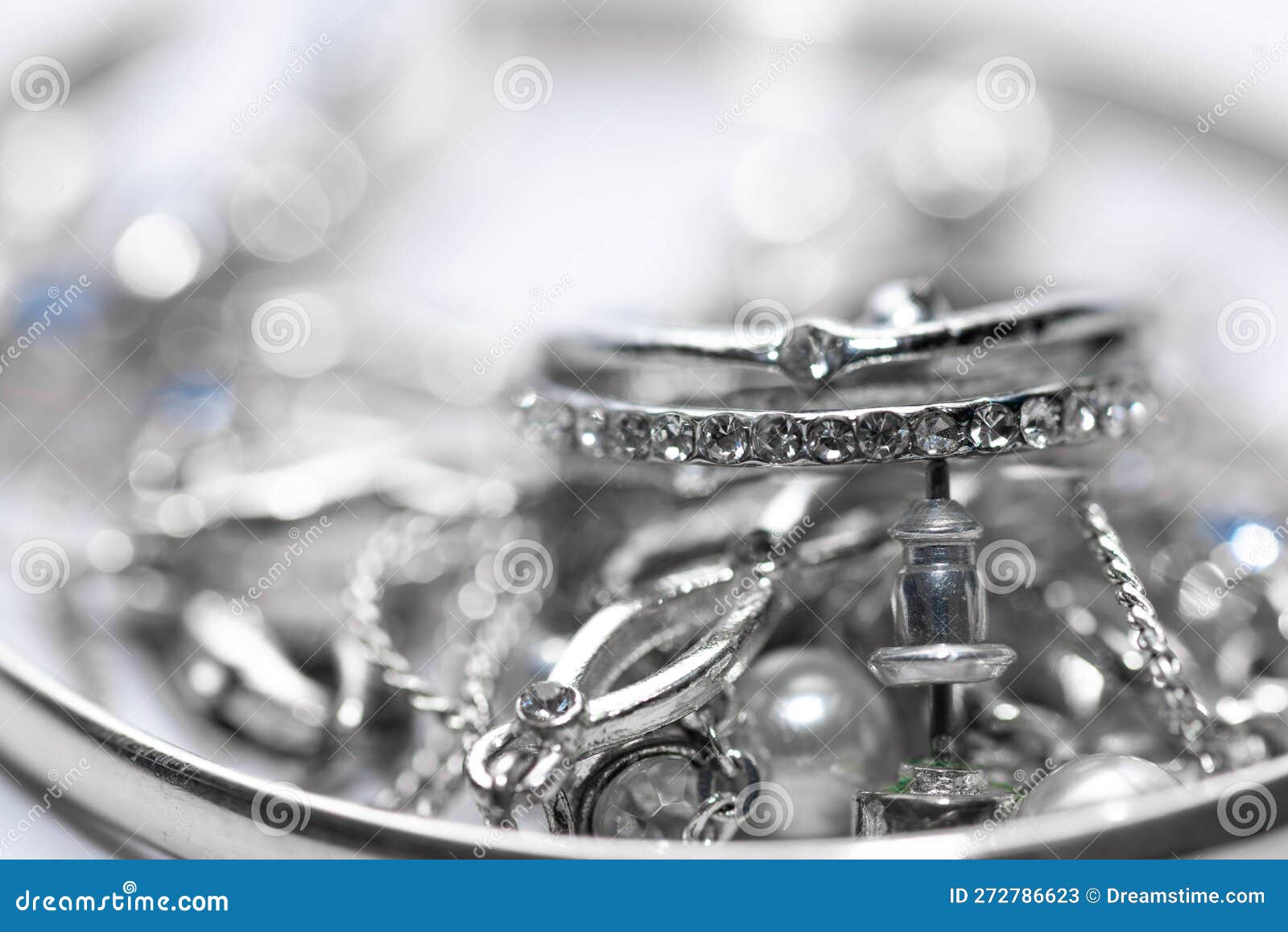 Real Silver Jewelry, Neckless, Ring, Chains, Earrings on White Stock ...