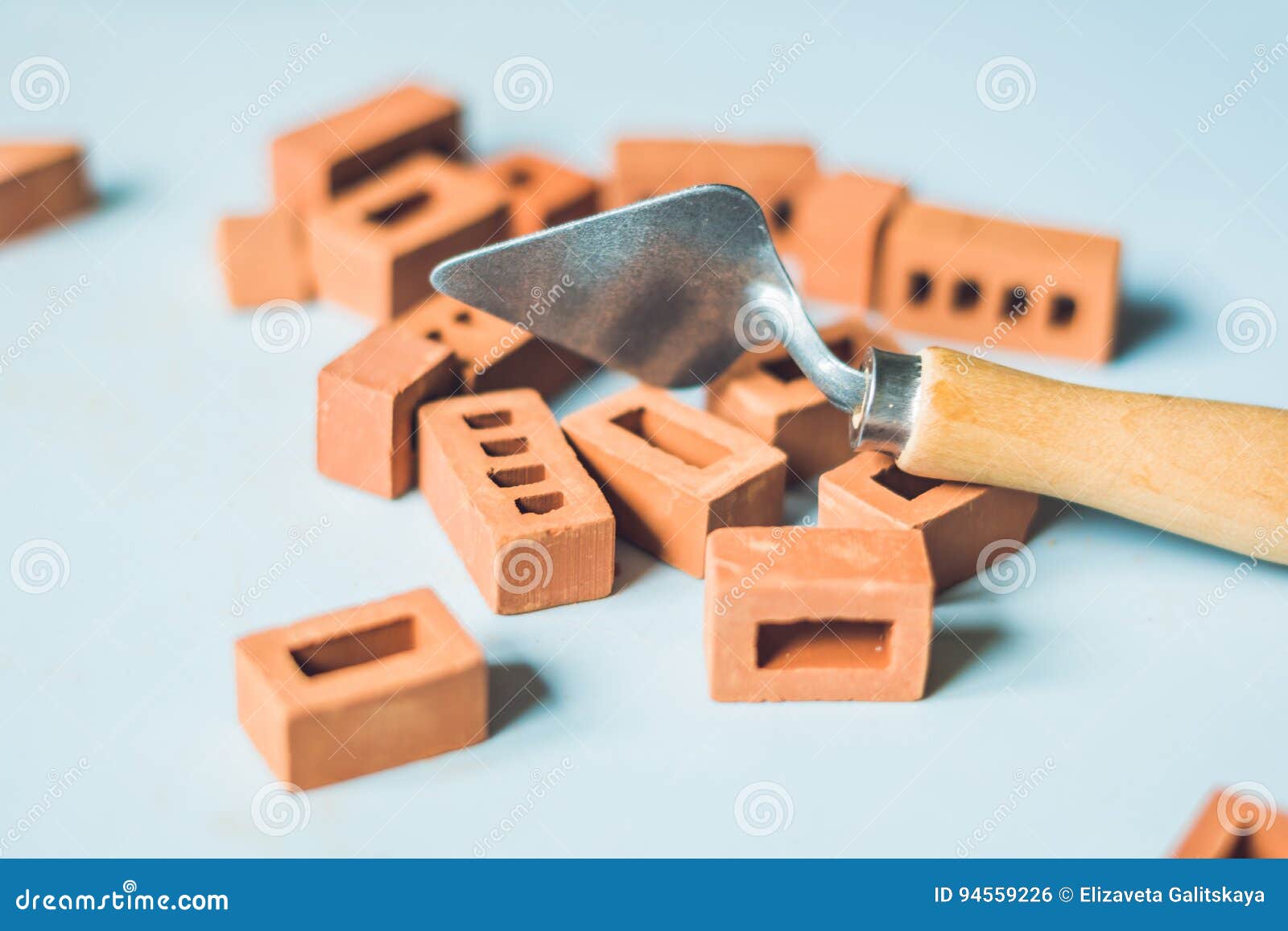 Real Small Clay Bricks at the Table. Early Learning Stock Photo - Image ...