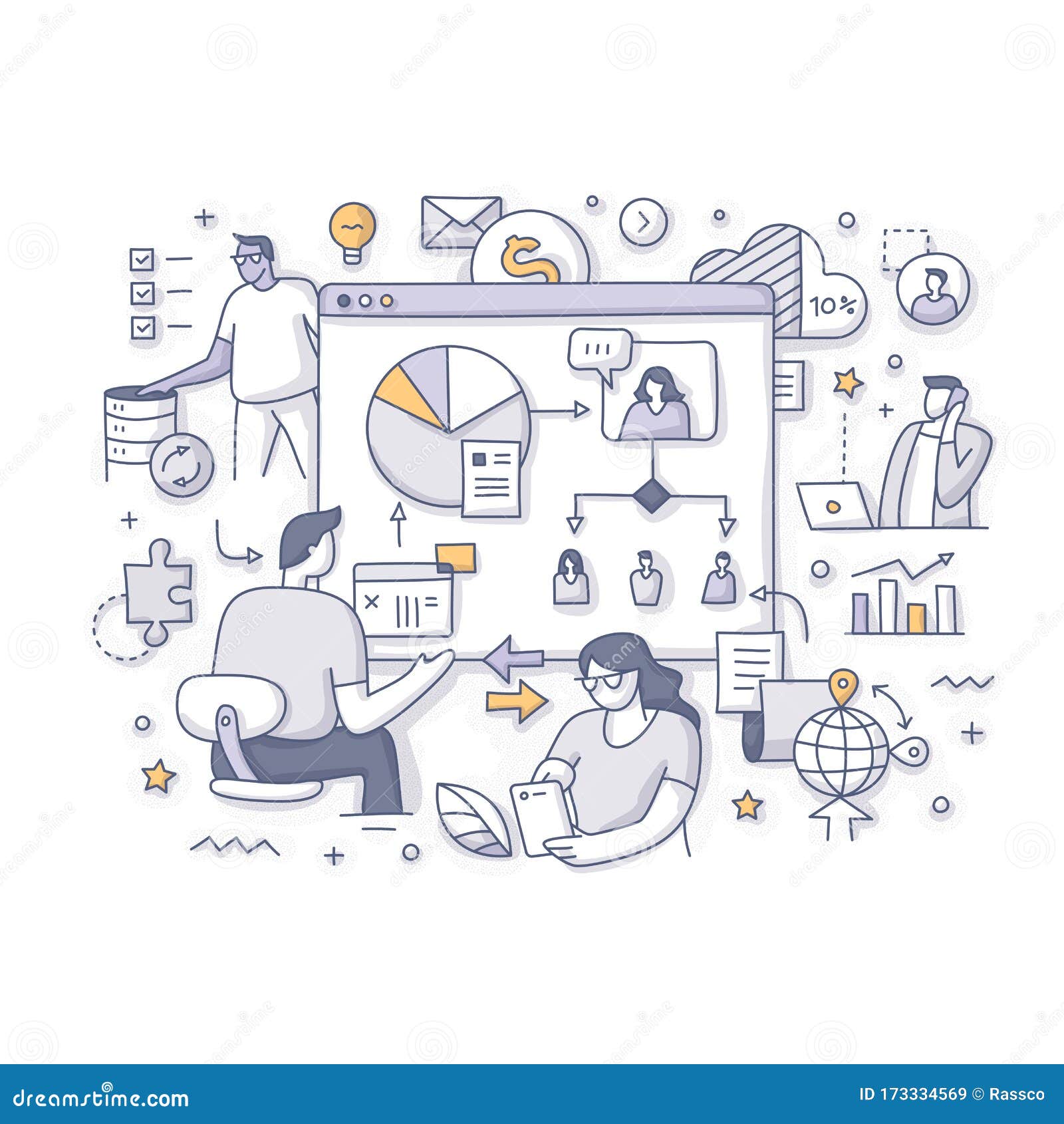 Real-Time Collaboration Doodle Concept Illustration Stock Vector ...