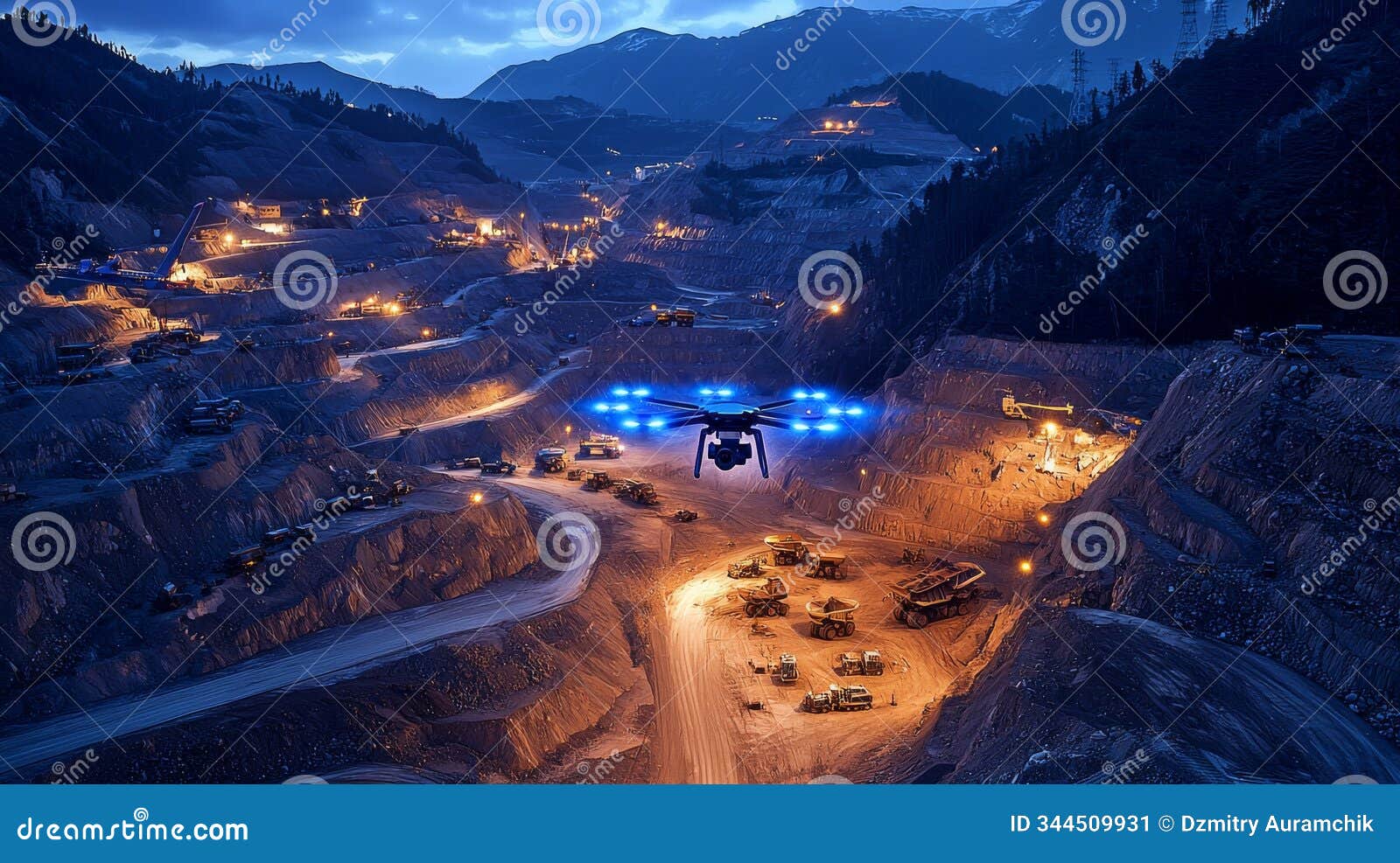 Real-time Scanning of a Mining Site by a Mining Drone, Projecting Blue ...