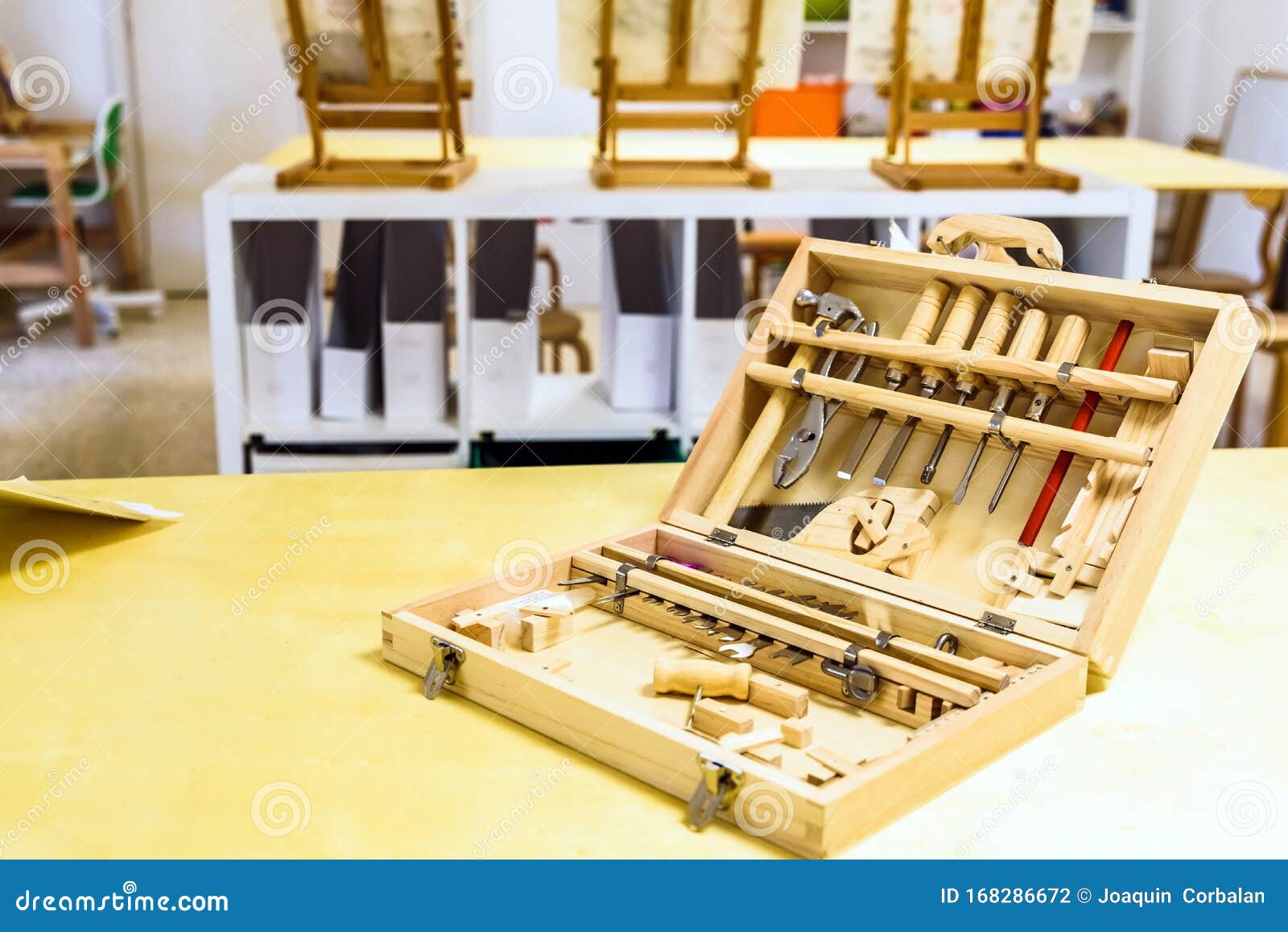 Real Toolbox for Children in a Classroom Stock Photo - Image of manual ...