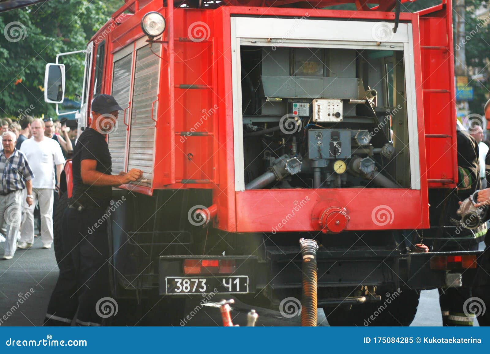 The Real Work of Firefighters at the Scene. Extinguishing a Burning ...
