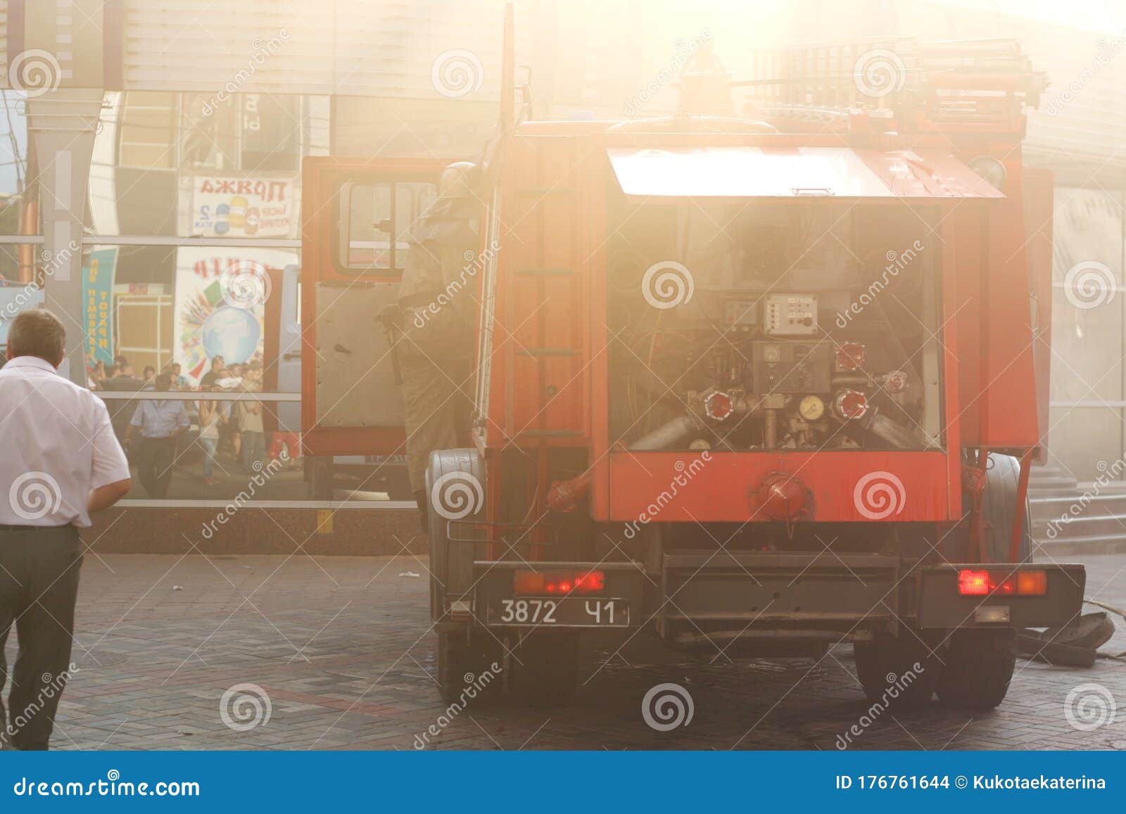 The Real Work of Firefighters at the Scene. Extinguishing a Burning ...