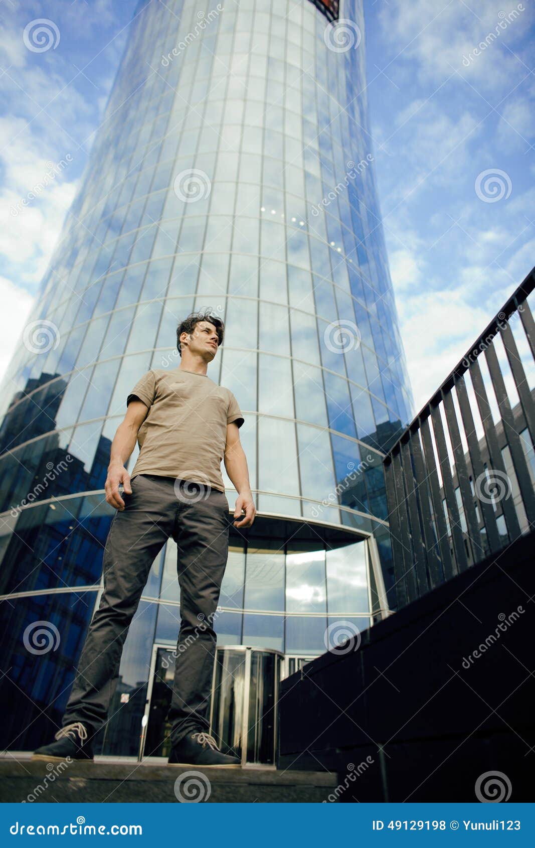 Real Young Man Stand in Front of Modern Business Stock Photo - Image of ...