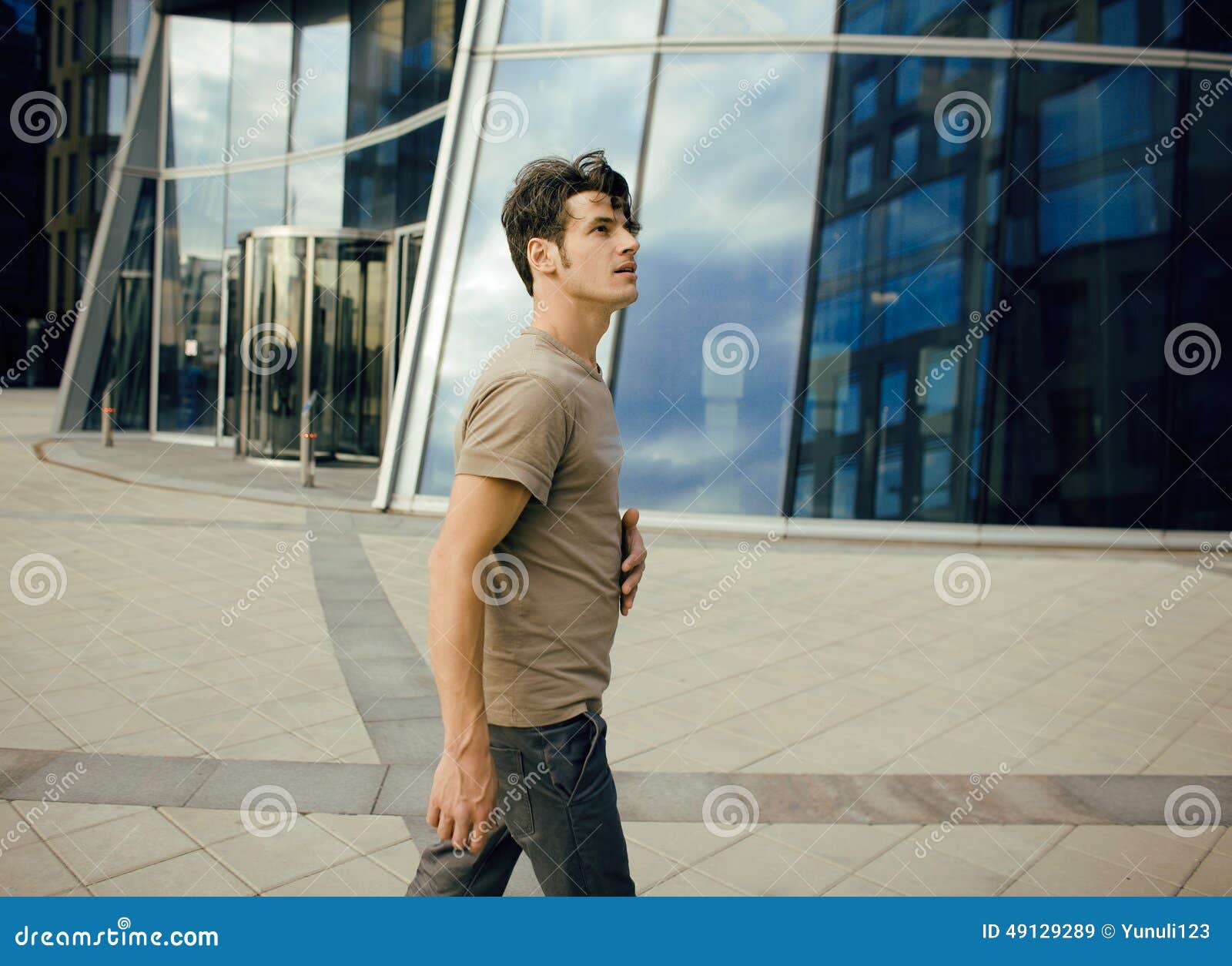 Real Young Man Stand in Front of Modern Business Stock Image - Image of ...