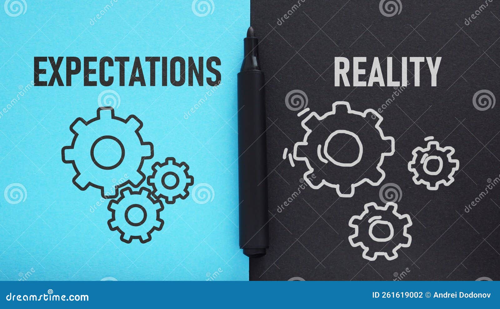 Realidad Vs Expectativas Se Muestran Usando El Texto Foto de archivo ...