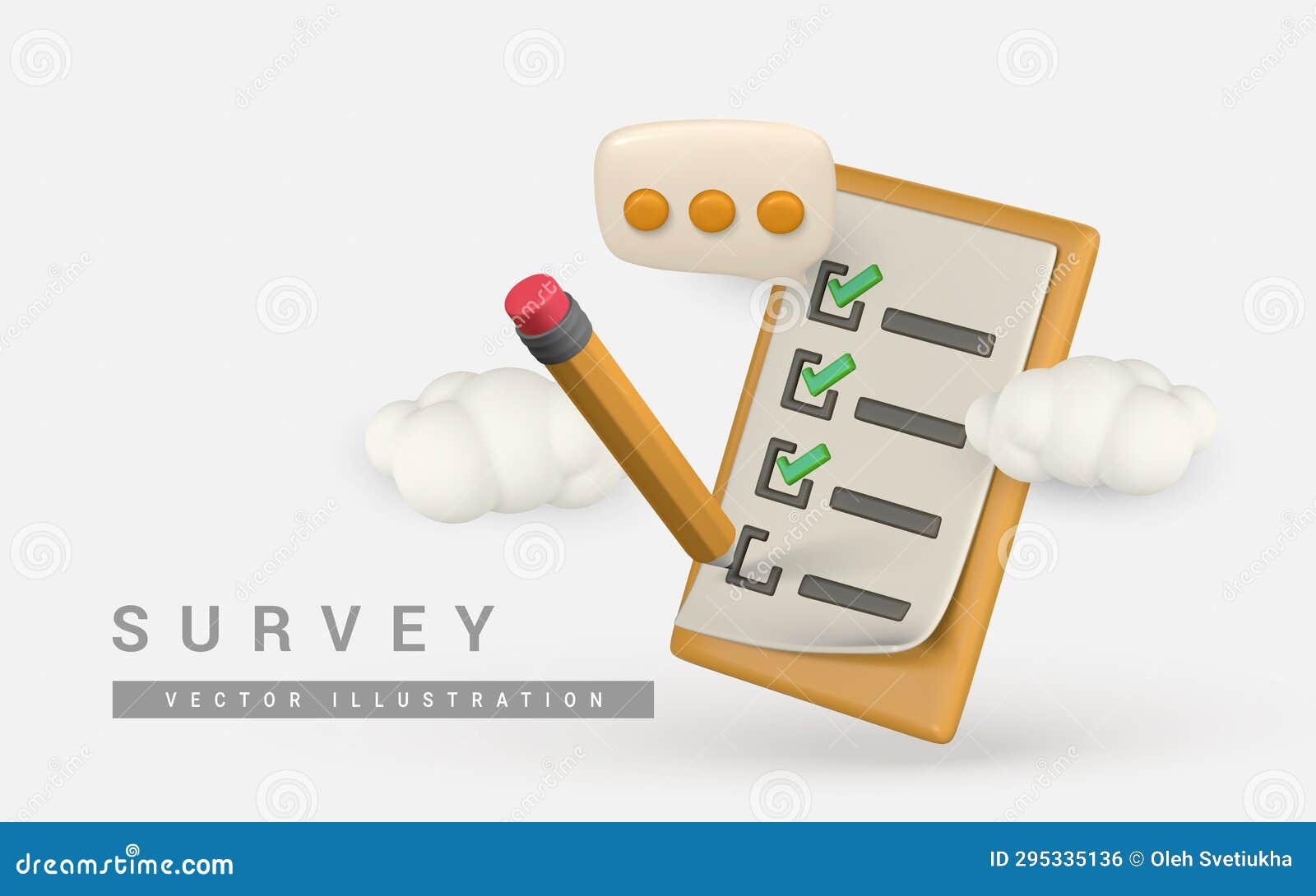 Realistic 3d Check List on Clipboard with Pencil, Cloud, Message ...