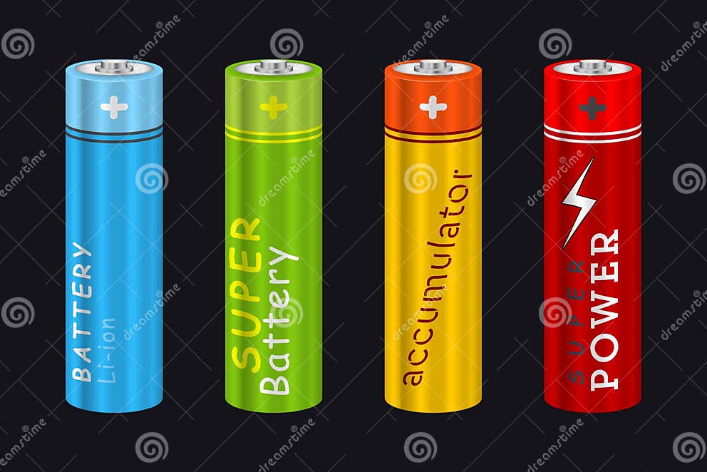 Realistic AA Type Battery. Vector Set Stock Vector - Illustration of ...
