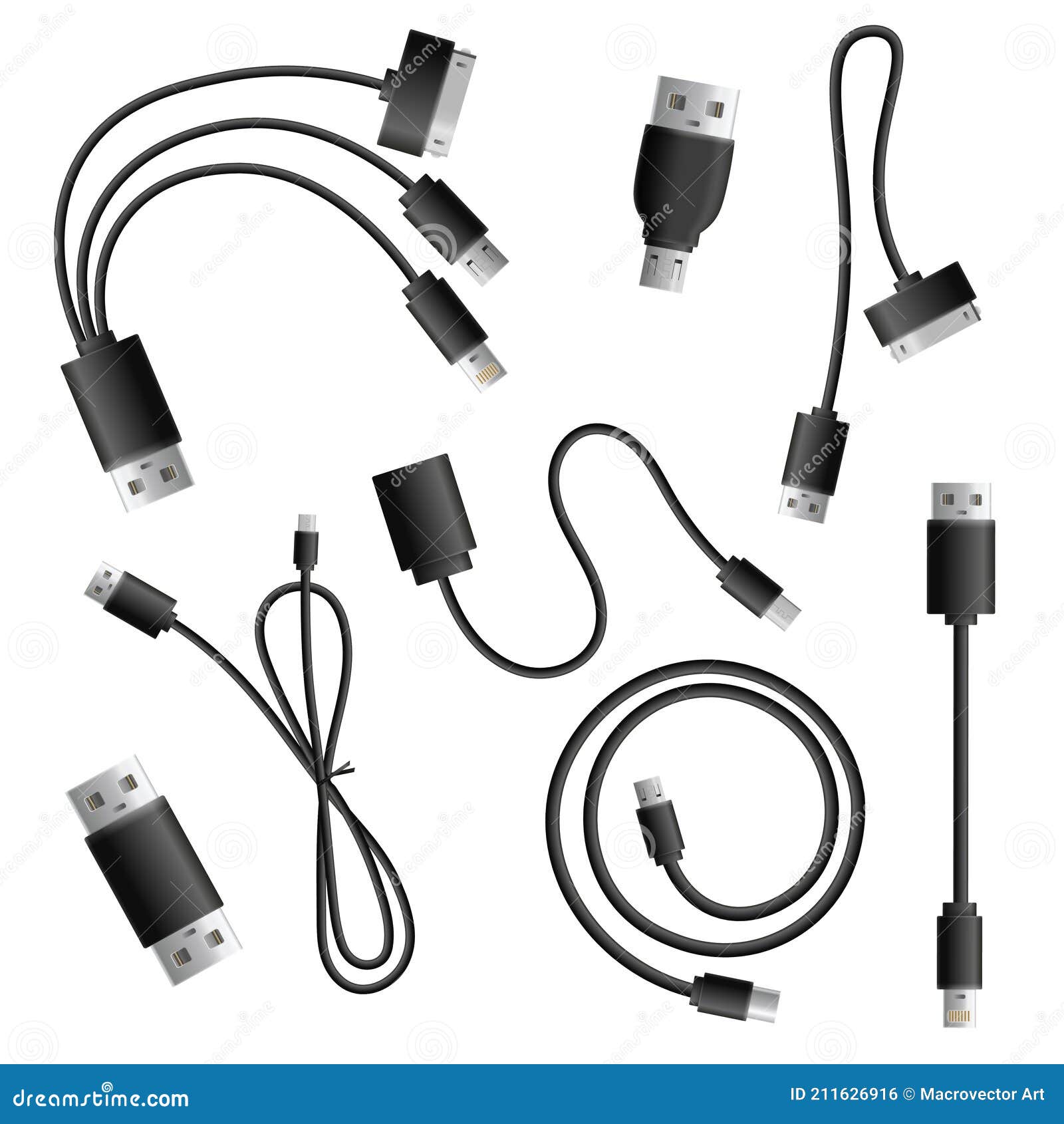 Realistic Adapter Cables Set Stock Vector - Illustration of connect ...