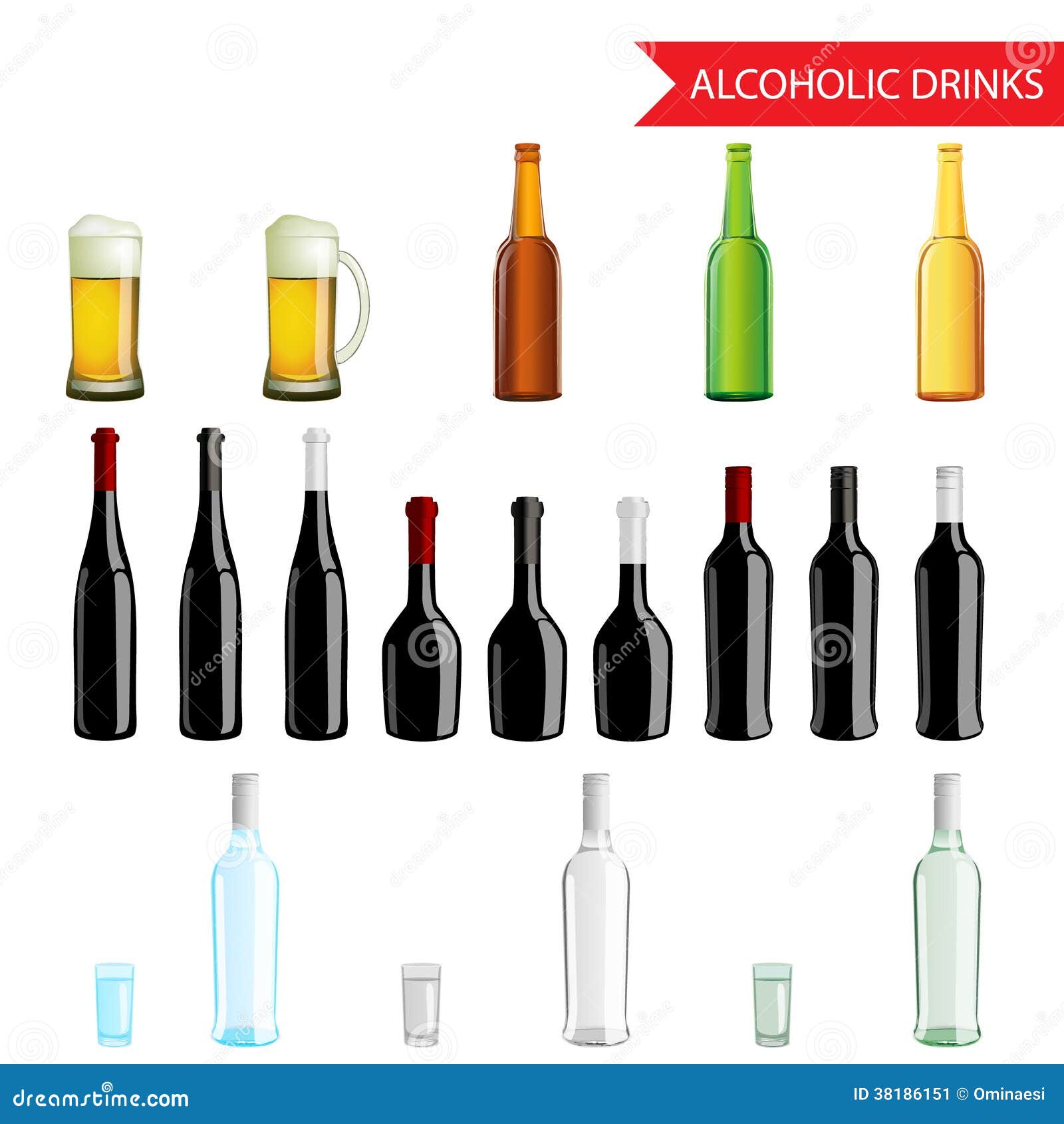 Realistic Alcoholic Drinks and Beverages Icon Set Stock Vector ...