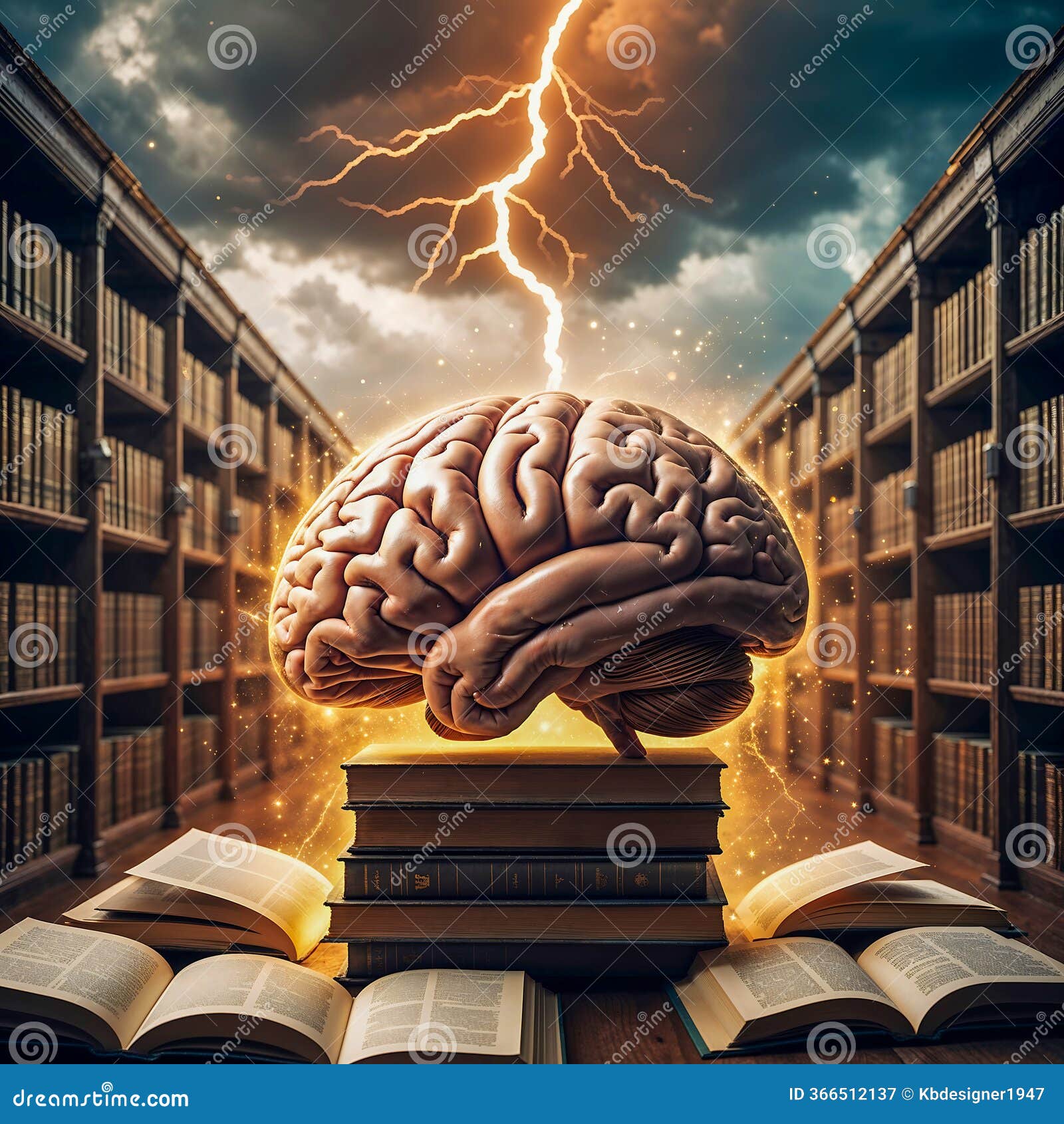 Realistic Anatomically Detailed Brain On Stack Of Books With Intricate ...