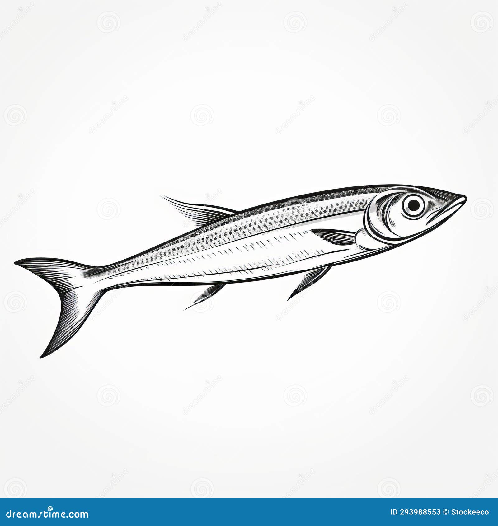 Monochrome Toned Sardine Fish Design with Detailed Character ...