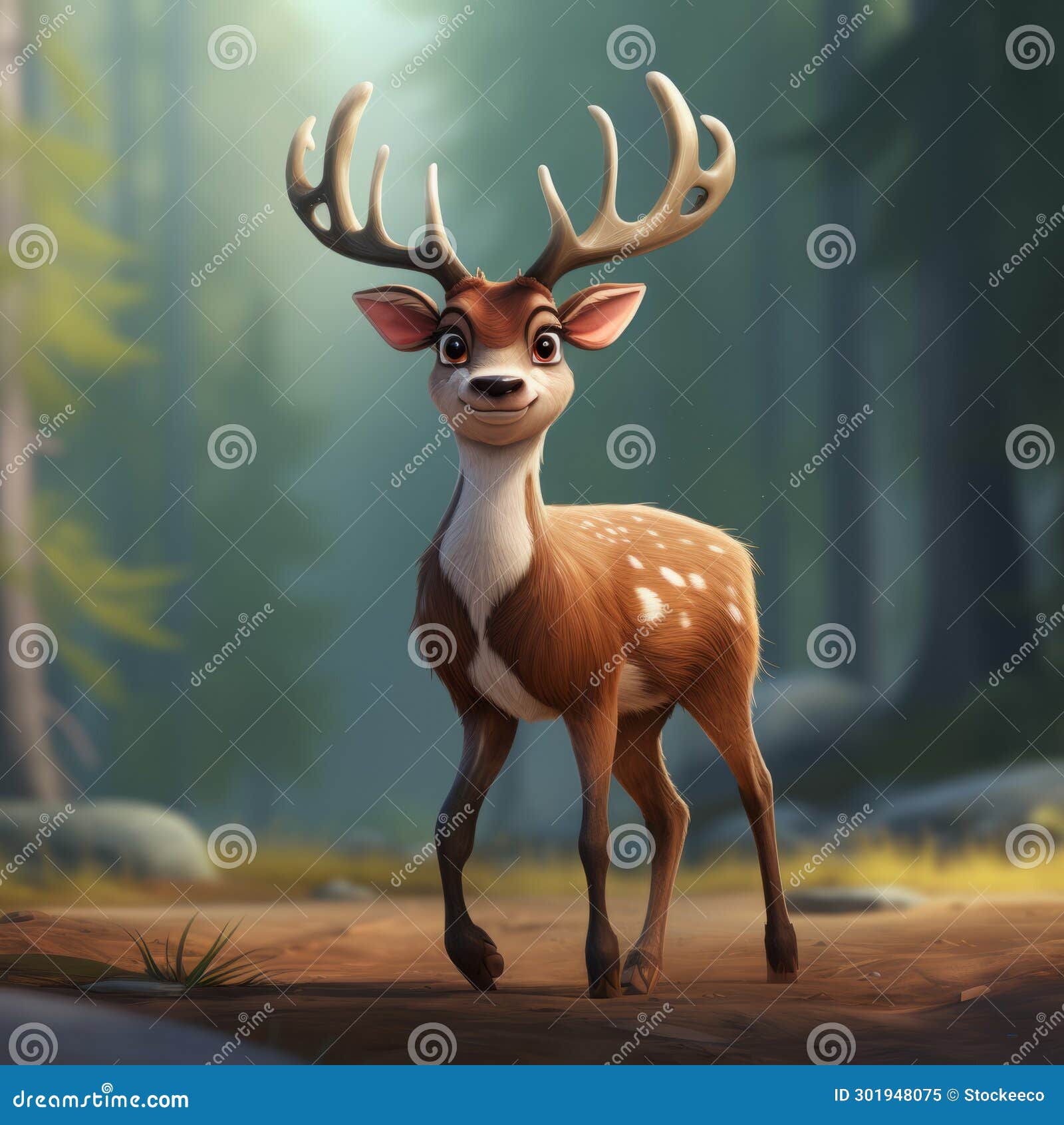 Realistic Animated Cartoon Deer in a Forest Stock Illustration ...
