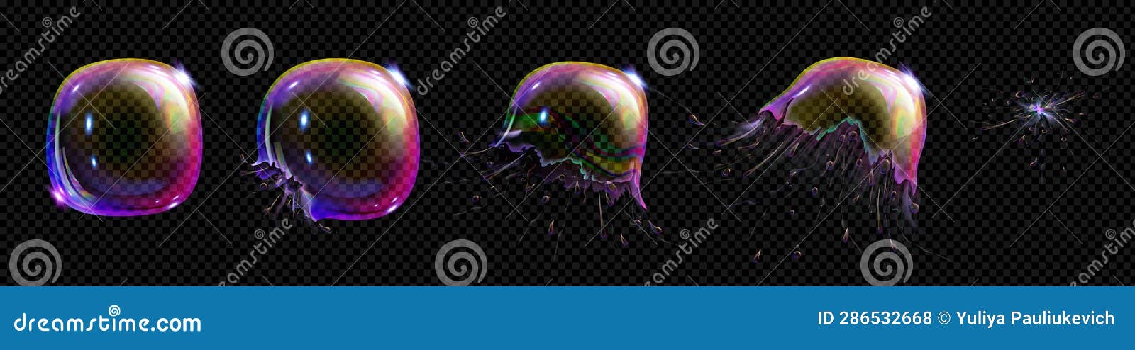 Realistic Animation Set of Bubble Burst Stock Vector - Illustration of ...