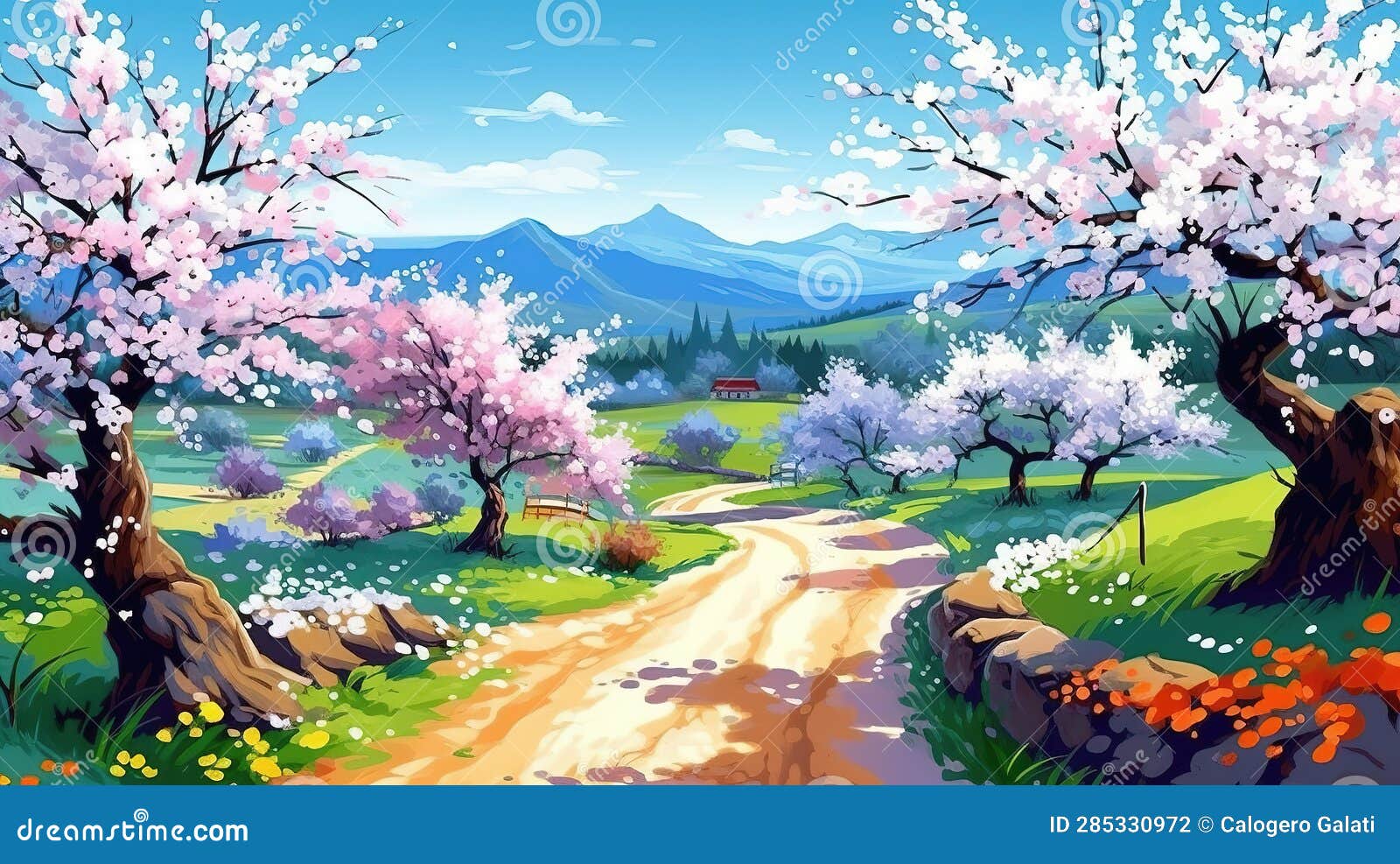 Realistic Anime Style of a Freedom Peaceful Place with Cherry Trees, Ai ...