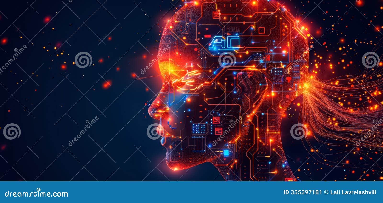 Realistic Artificial Intelligence. Computer Mind Connections Head Stock ...