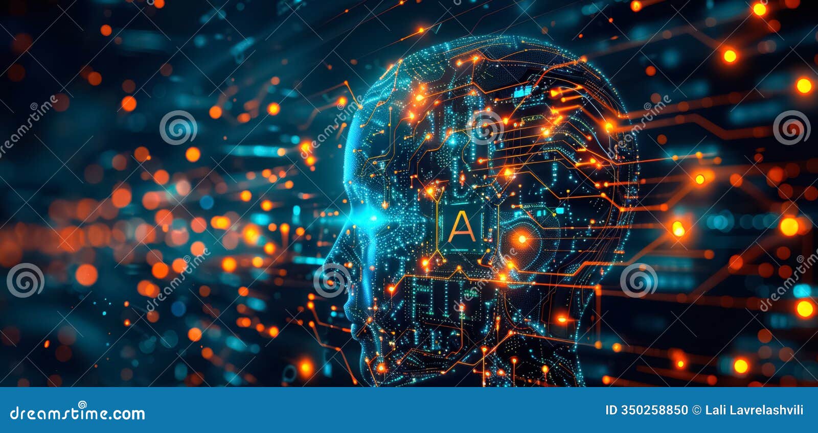 Realistic Artificial Intelligence. Computer Mind Connections Head Stock ...