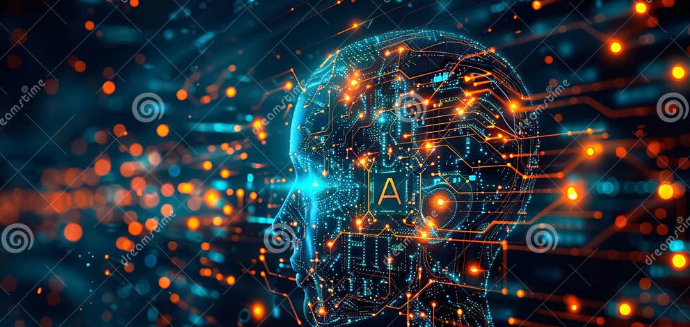 Realistic Artificial Intelligence. Computer Mind Connections Head Stock ...