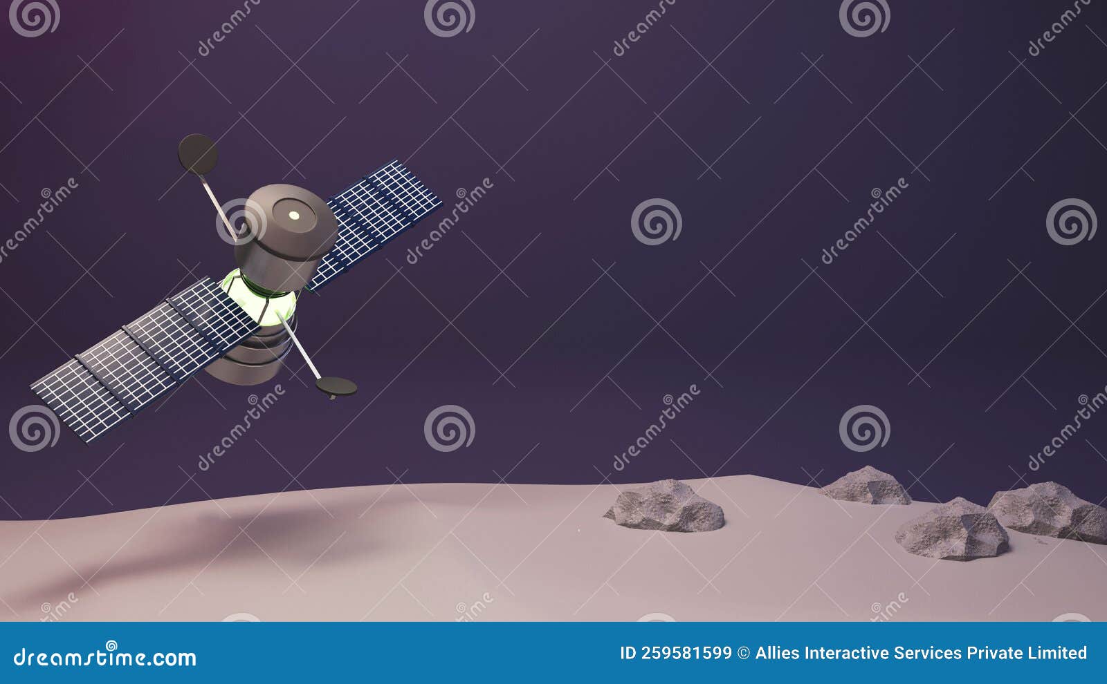 Realistic Artificial Satellite or Spacecraft on Purple and Stones Stock ...