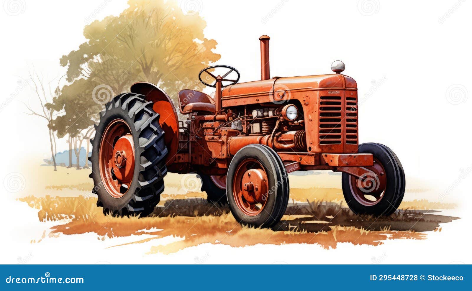 Realistic Artistic Illustration of Old Tractor in Vibrant Colors Stock ...