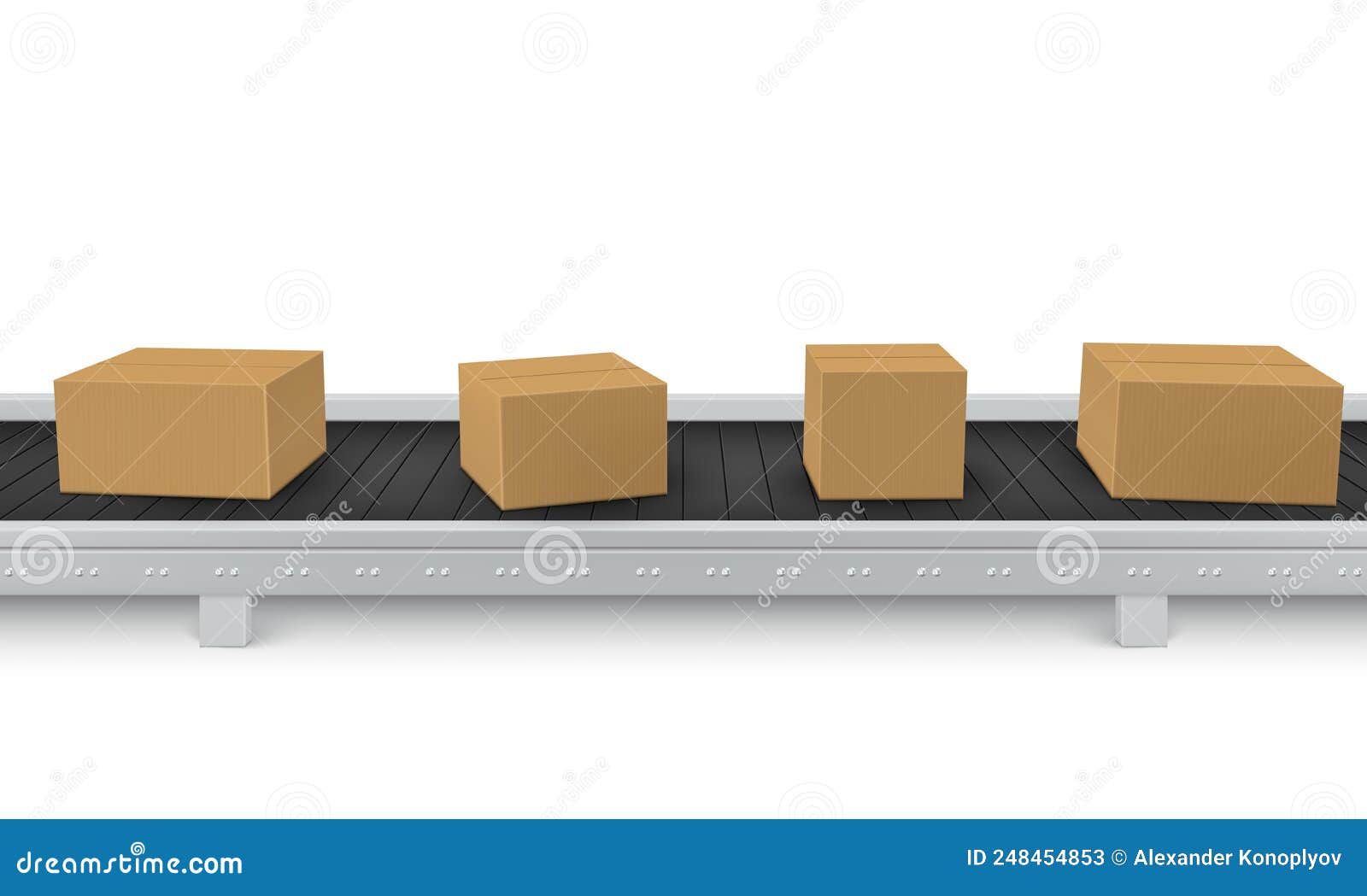 Realistic Assembly Line with Cardboard Boxes Vector Automatic ...