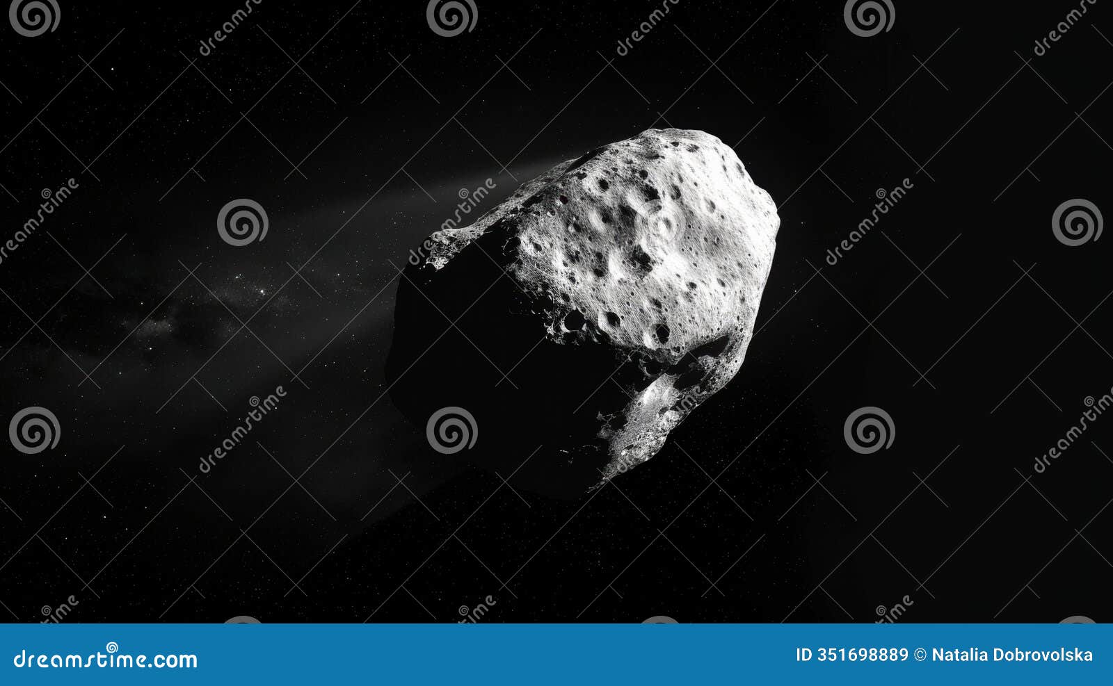 Realistic Asteroid in Deep Space with Glowing Lights and a Dark Cosmic ...