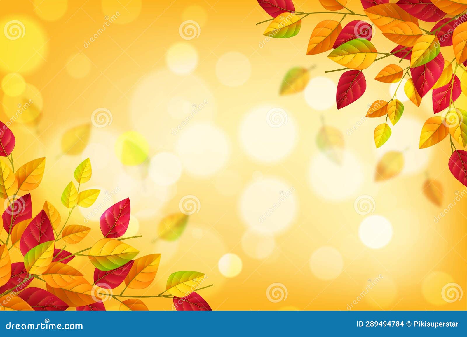 Realistic Autumn Background with Leaves Vector Illustration Stock ...