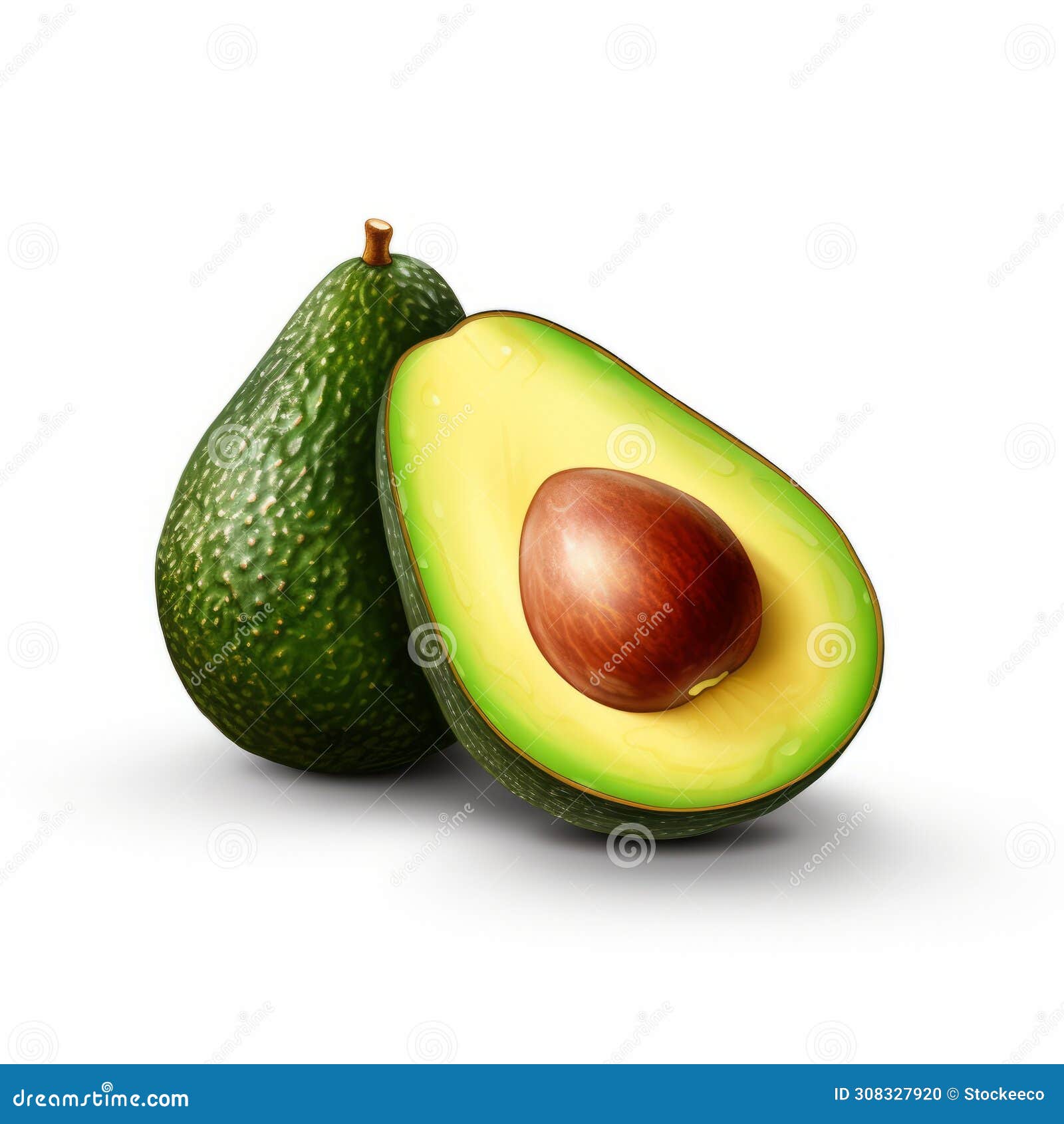 Realistic Avocado Half and Half Vector Art with Isolated White ...
