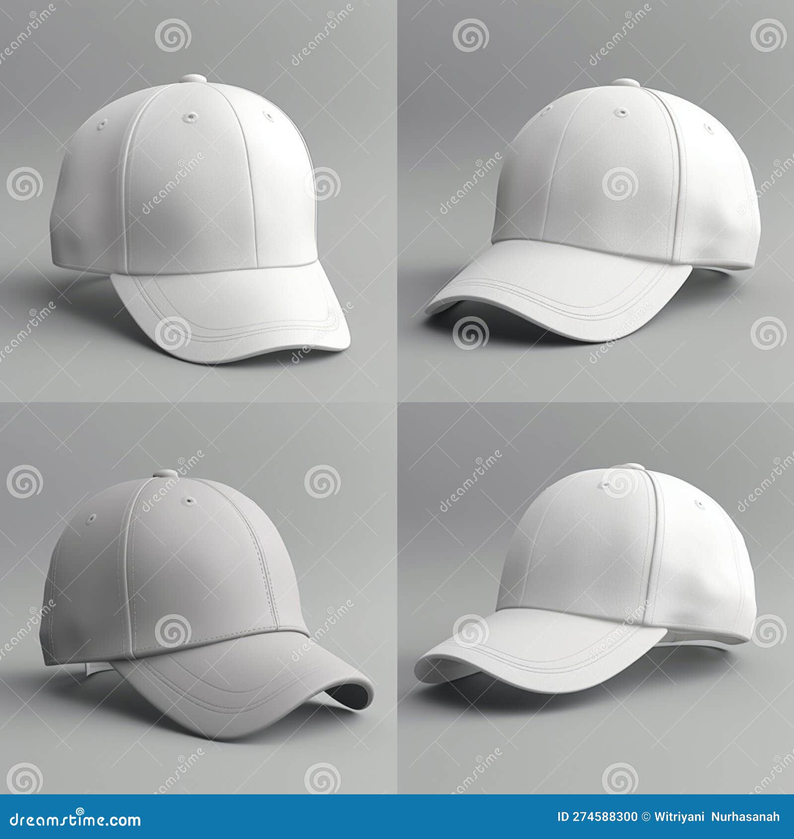 Realistic Back Front and Side View White Baseball Cap Isolated on White ...