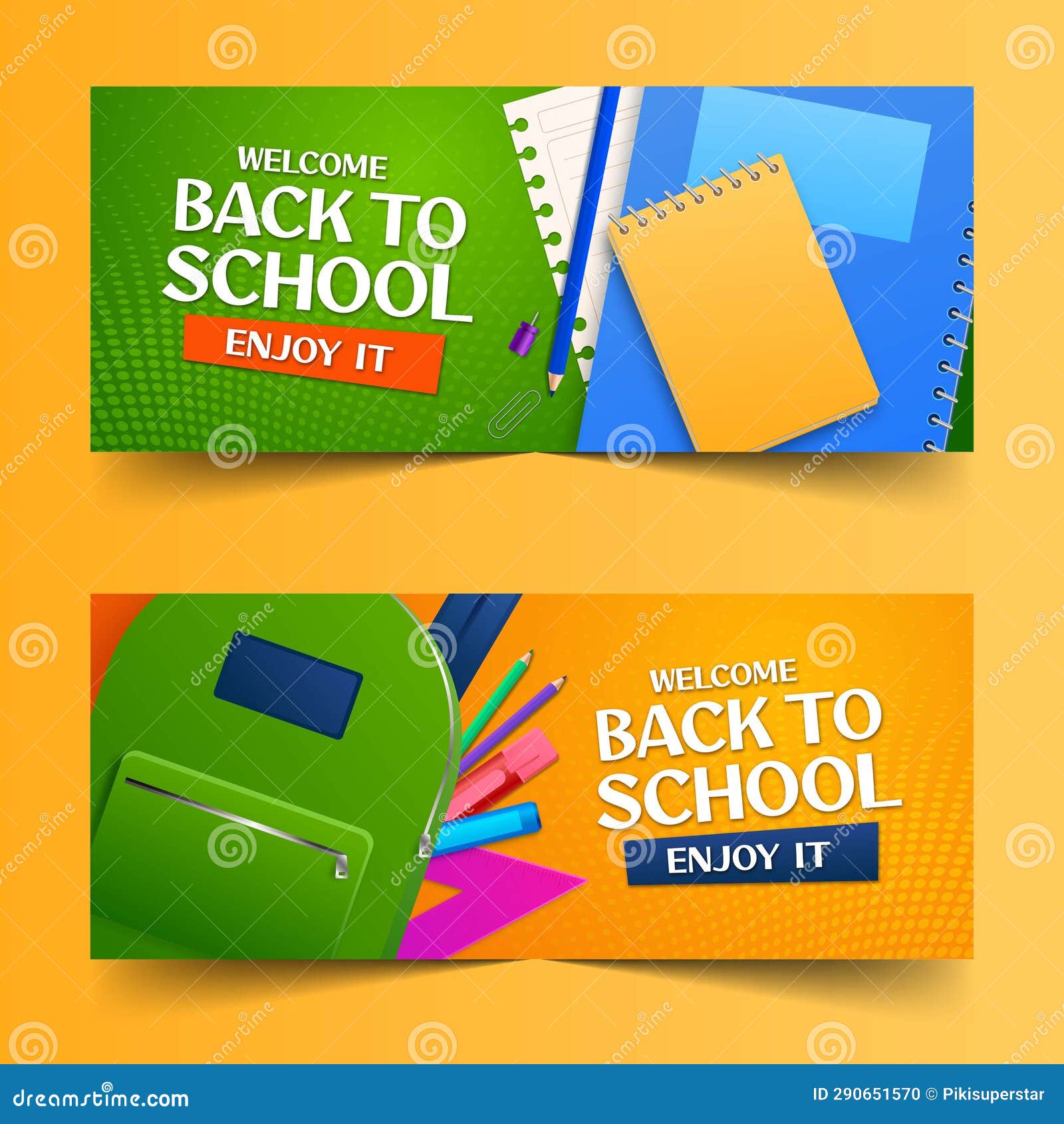 Realistic Back School Banners Set Vector Design Illustration Stock ...
