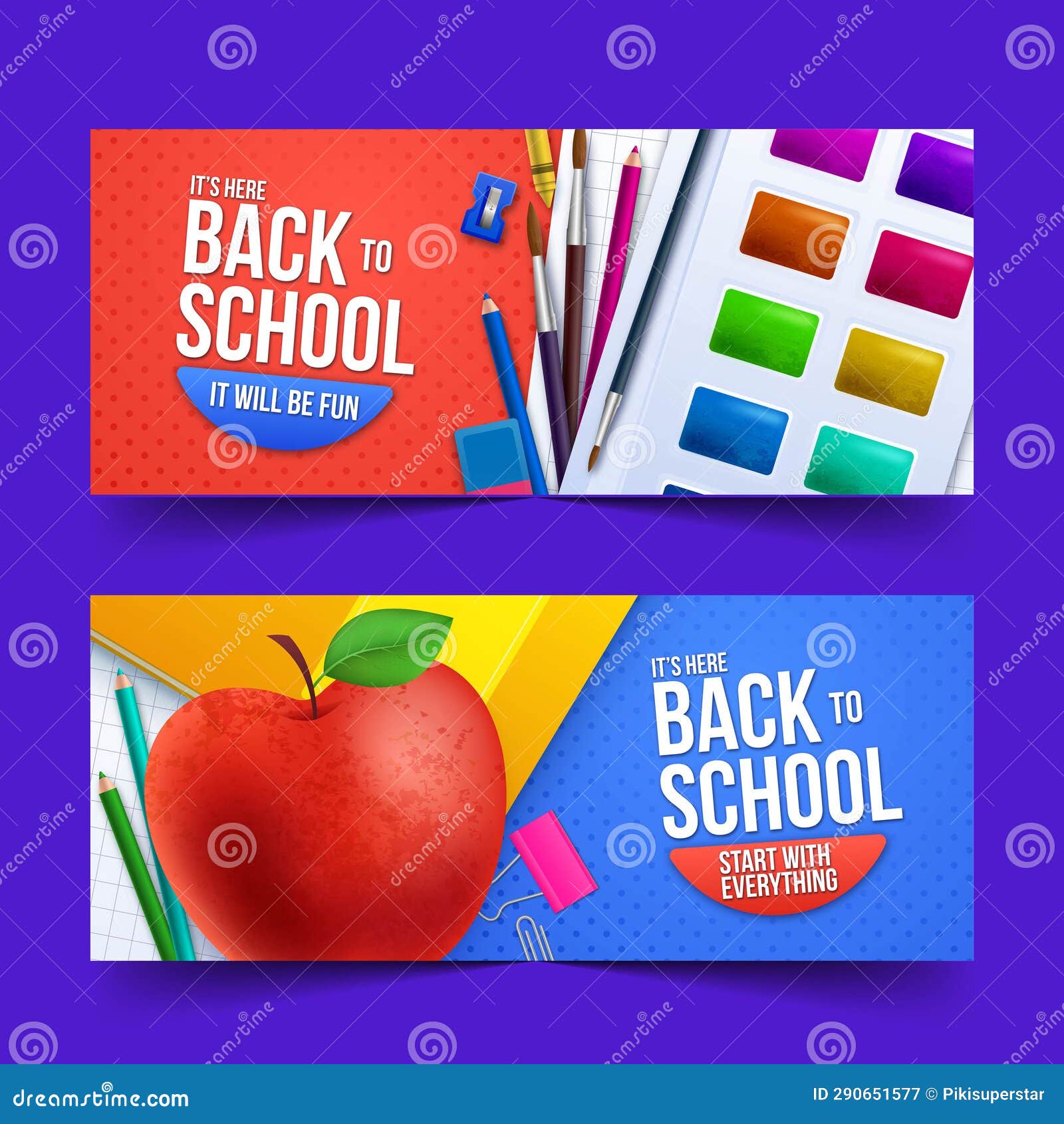 Realistic Back School Banners Set Vector Design Illustration Stock ...