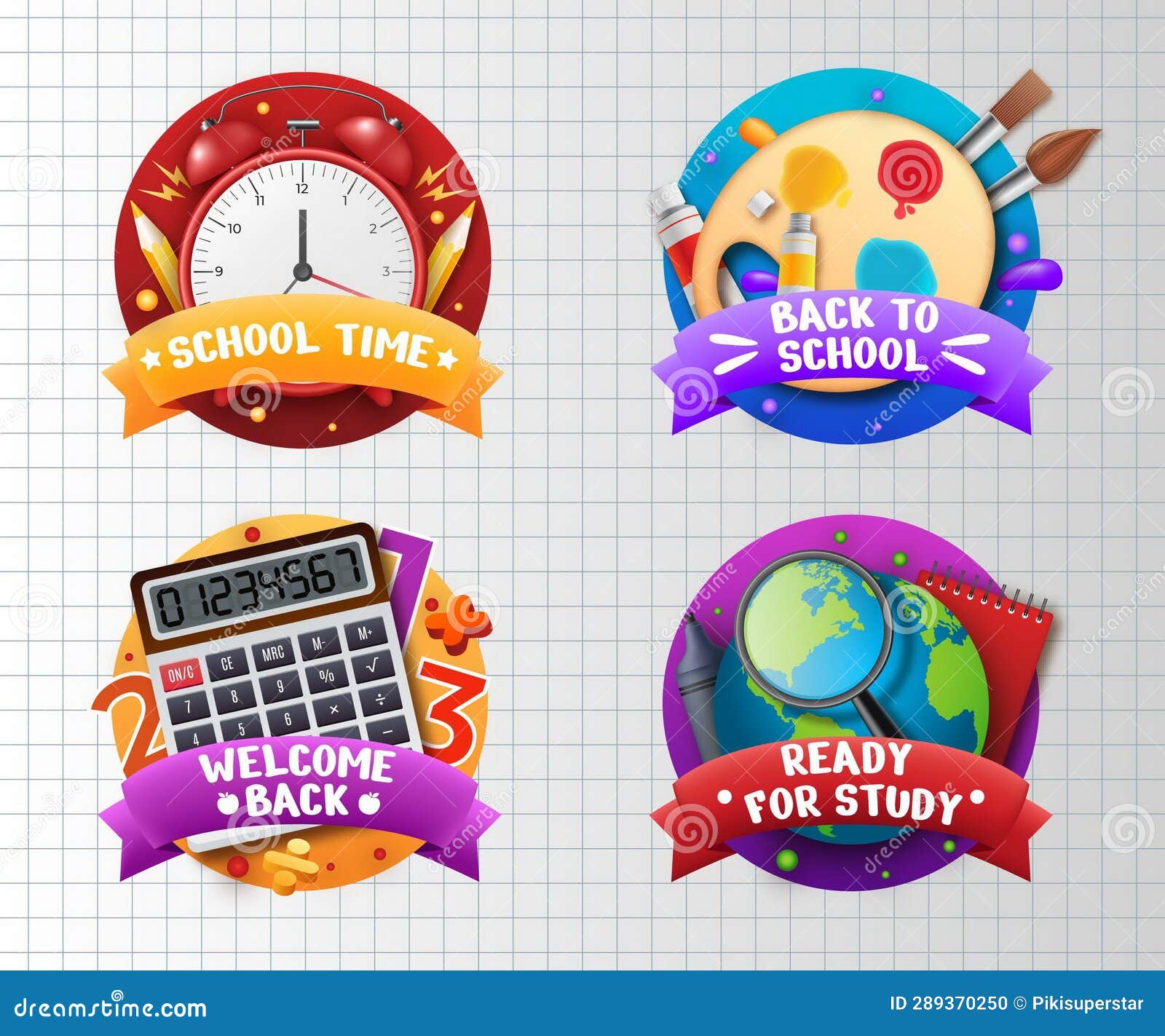 Realistic Back School Vector Design Labels Collection Stock Vector ...