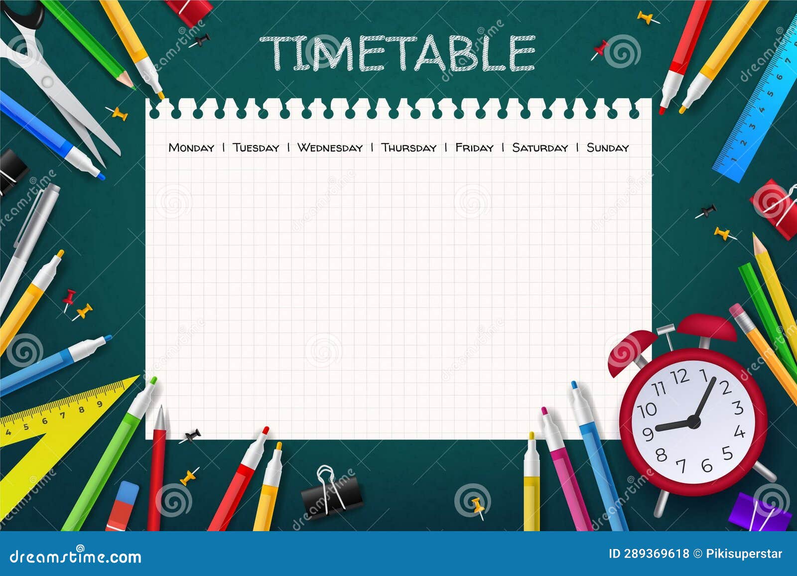 Realistic Back School Vector Design Timetable Template Stock Vector ...