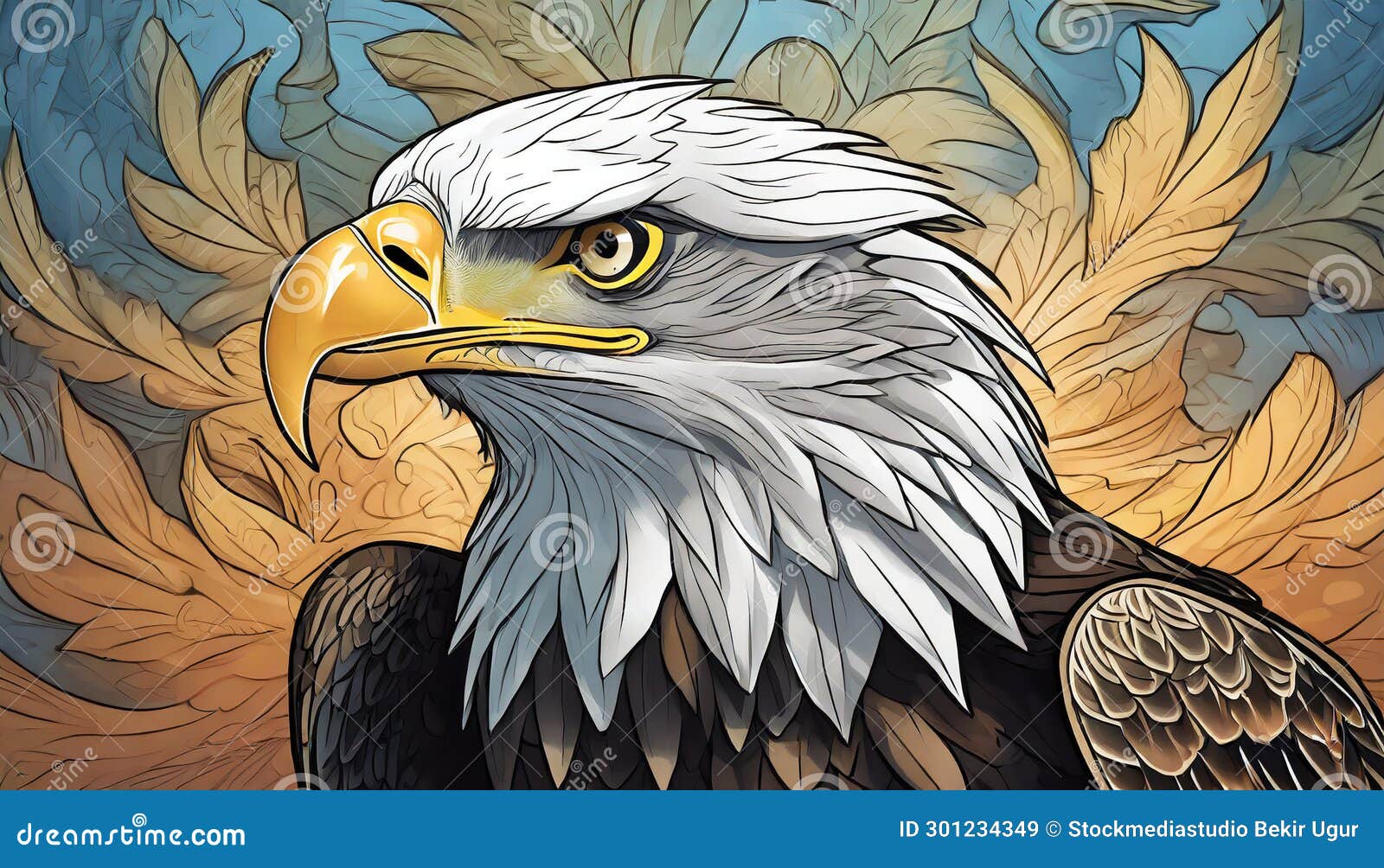 Realistic Bald Eagle Coloring Page for Toddlers Stock Illustration ...