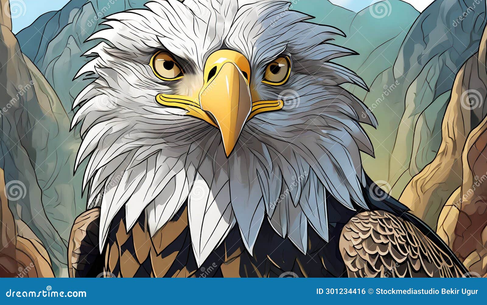 Realistic Bald Eagle Coloring Page for Toddlers Stock Illustration ...
