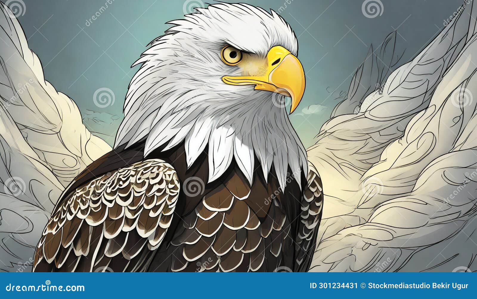 Realistic Bald Eagle Coloring Page for Toddlers Stock Illustration ...