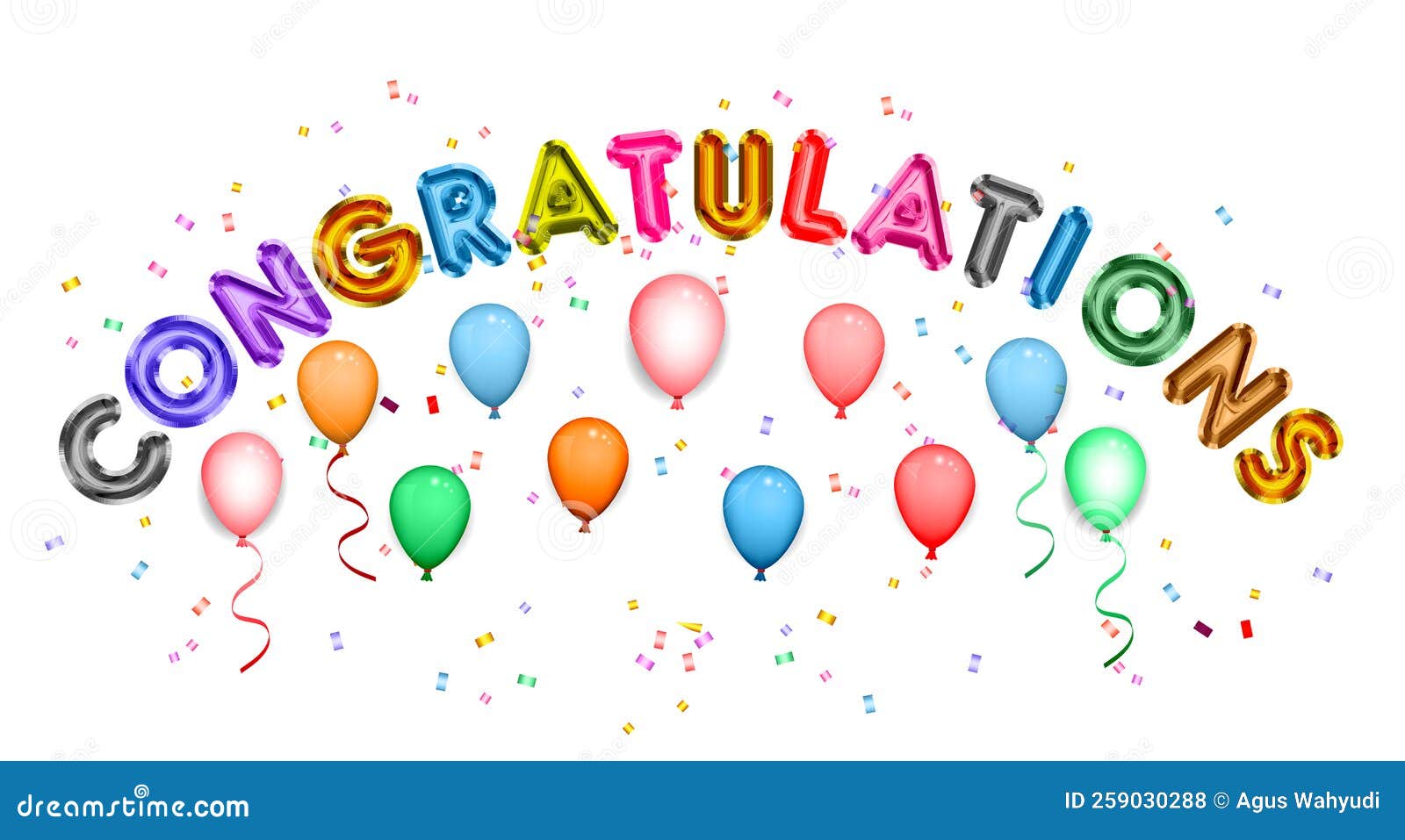 Realistic Balloon 3d Rendering with Congratulation Banner Text. Eps ...