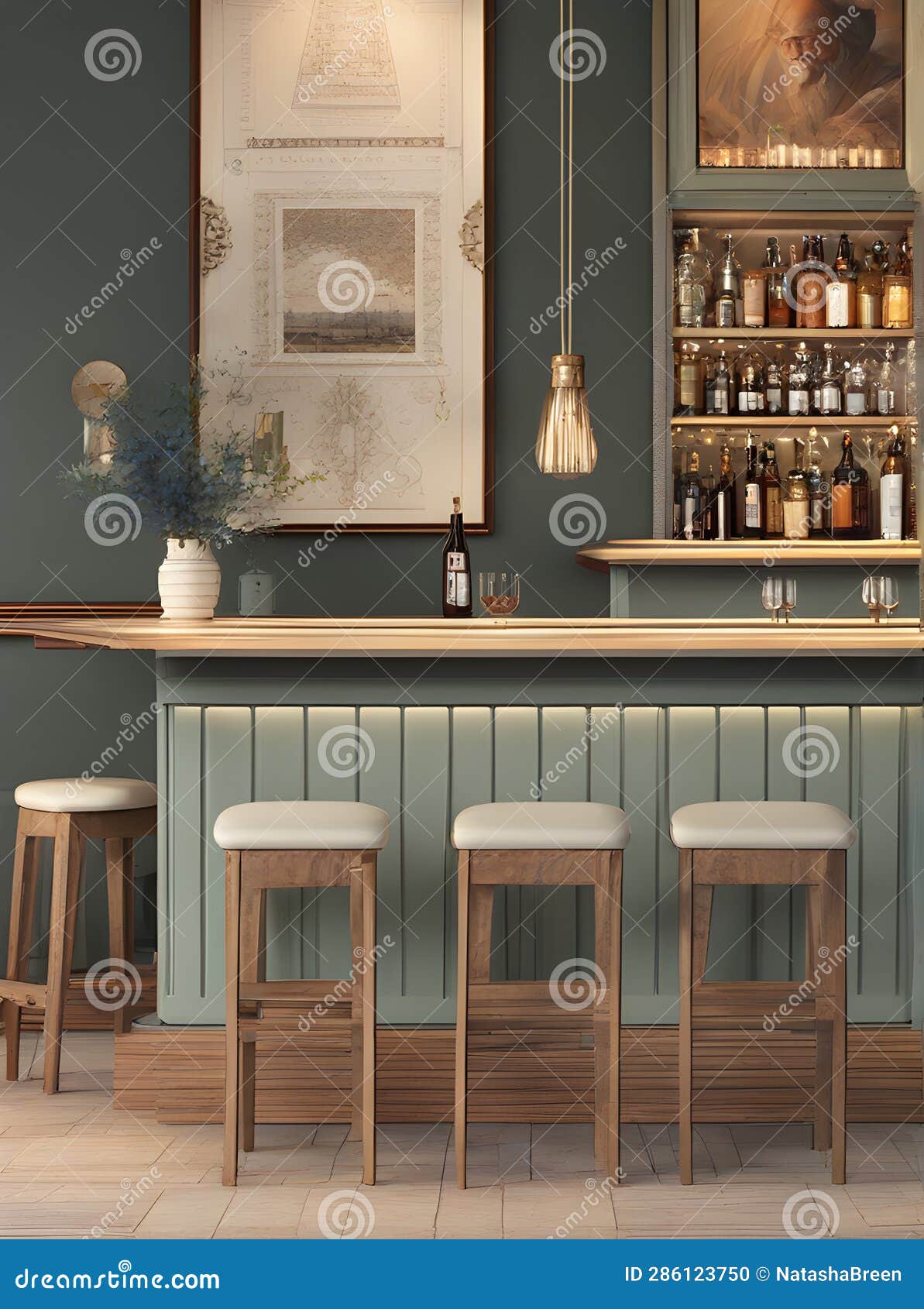 Realistic Bar Bohemian Style Interior Design. Stock Illustration ...