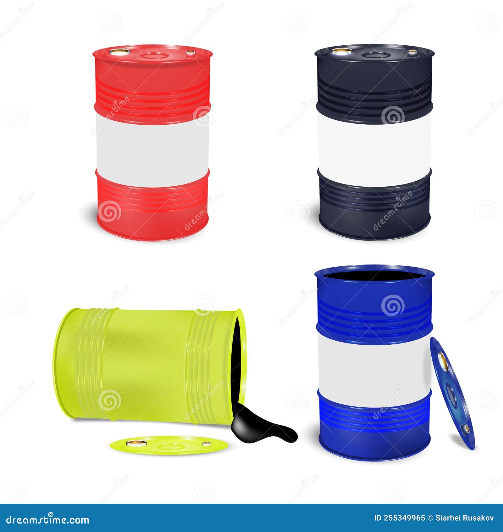 Realistic Barrels Set. Template for the Design of 200 Liter Barrels in ...