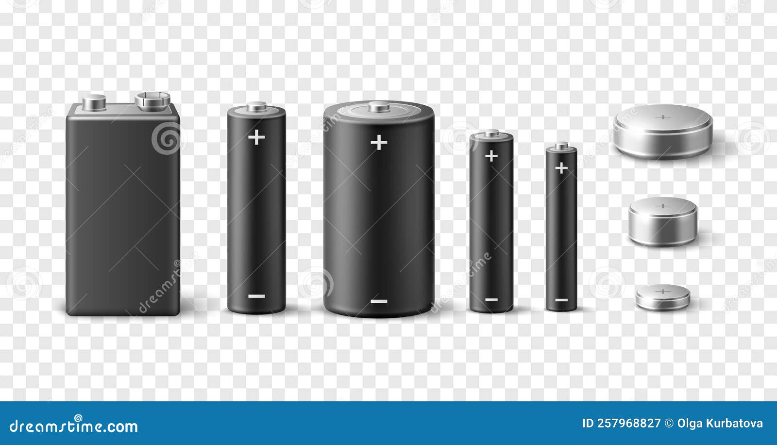 Black Alkaline Battery Mockup Set. 3d Realistic Vector Illustration ...
