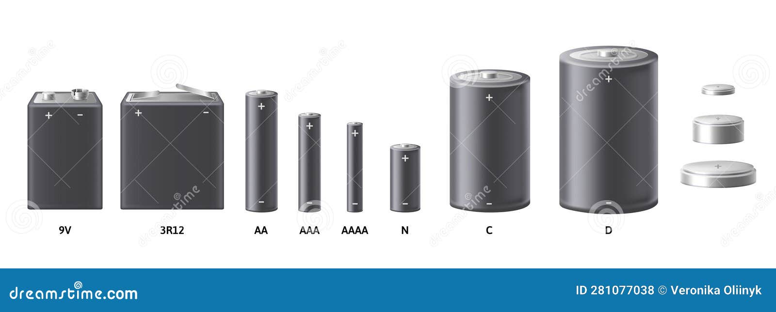Realistic Battery Mockup. Different Types of Alkaline Batteries and ...