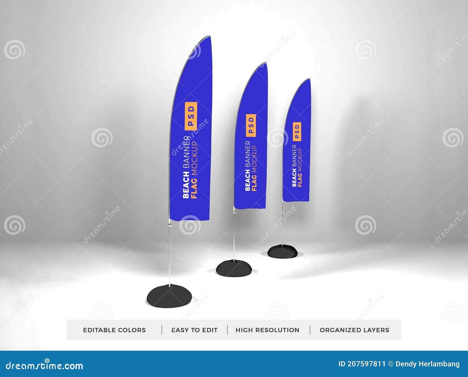 Realistic Beach Banner Flag Mockup Template Stock Illustration ...