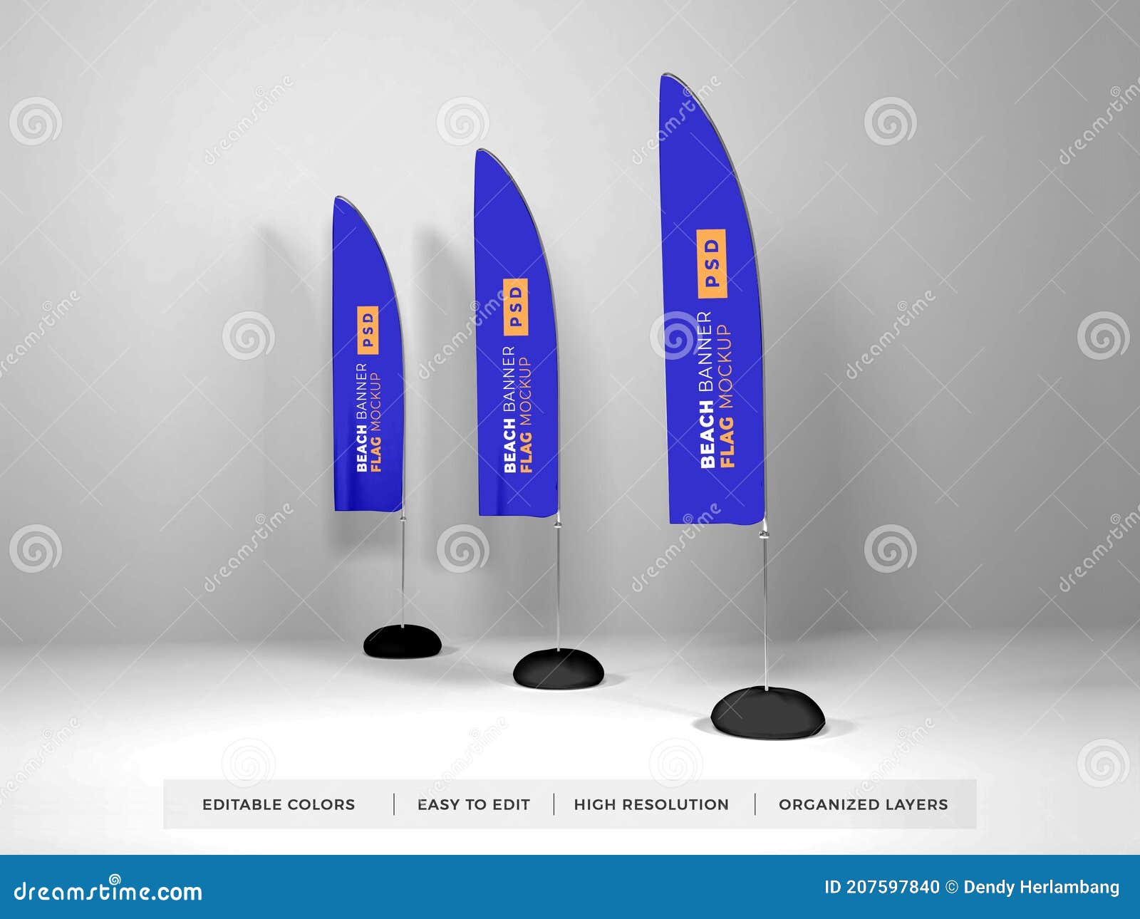 Realistic Beach Banner Flag Mockup Template Stock Illustration ...