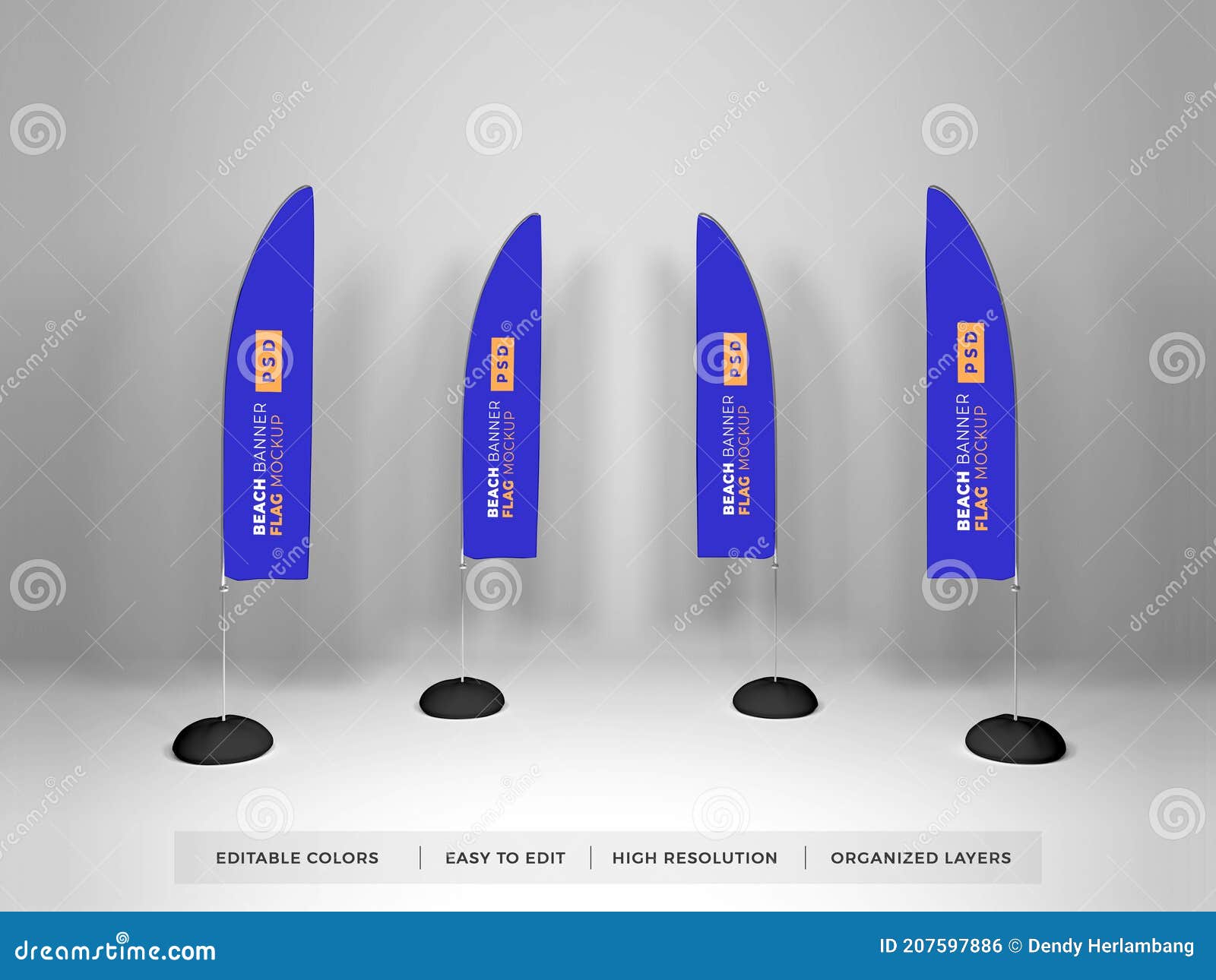 Realistic Beach Banner Flag Mockup Template Stock Illustration ...